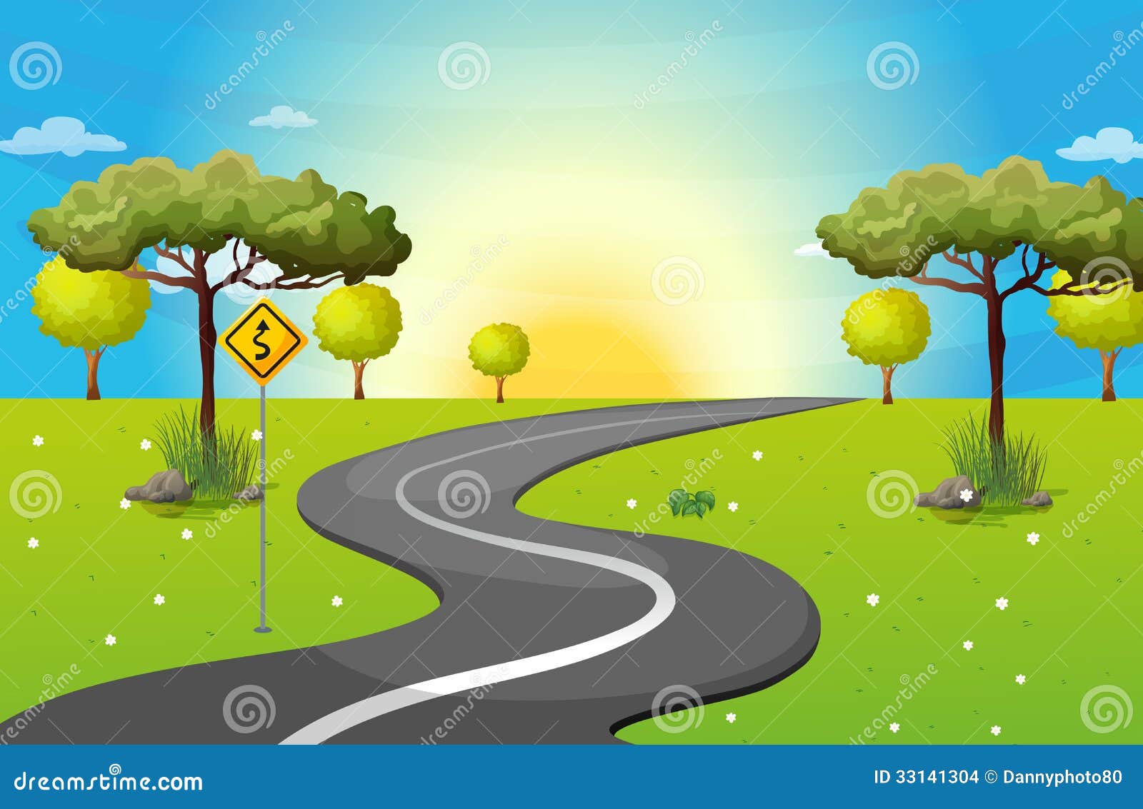 Una Strada Di Bobina E Lunga Alla Foresta Illustrazione Vettoriale ...