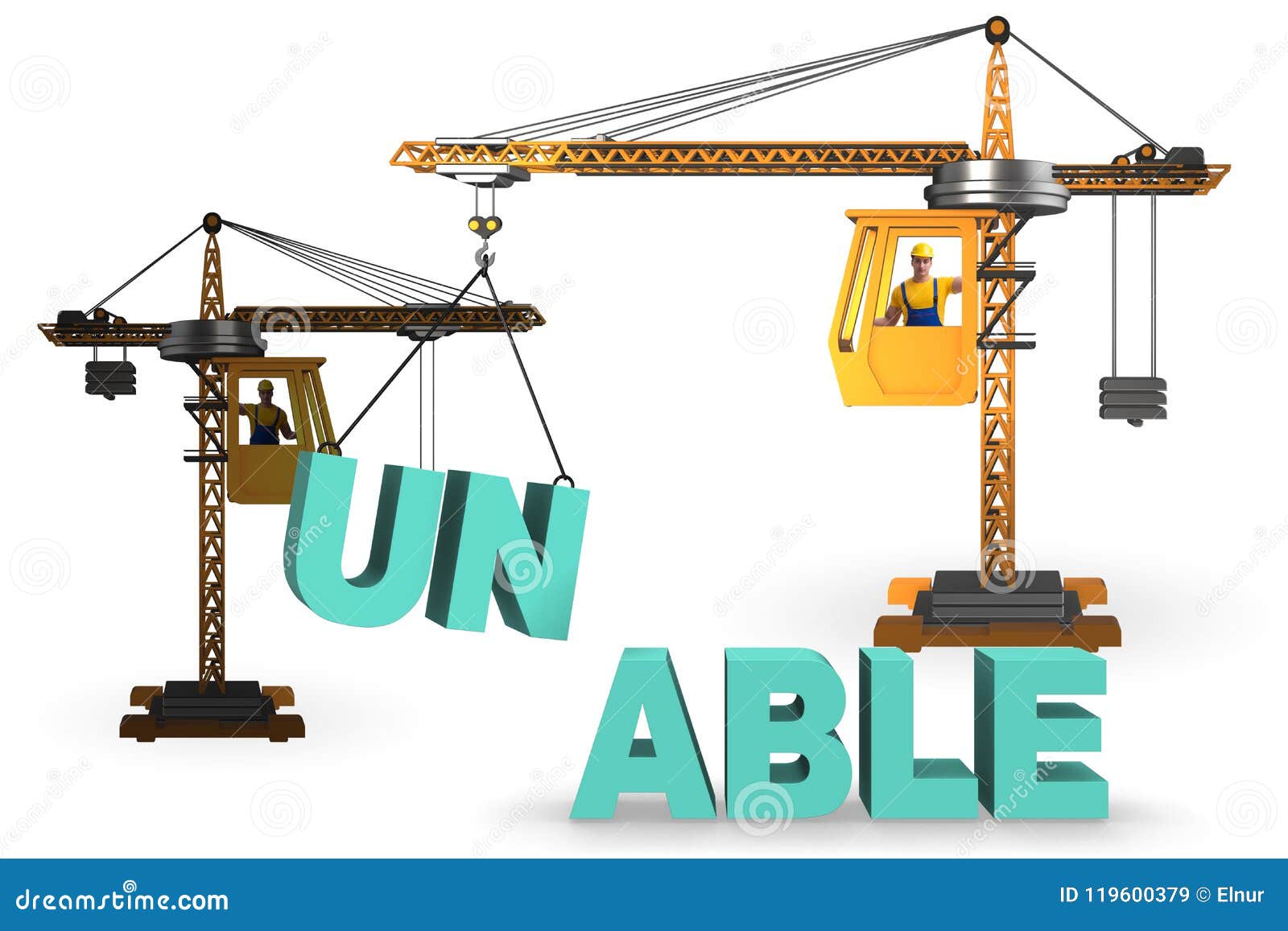 The Unable Turning into Able Concept with Crane and Words Stock ...