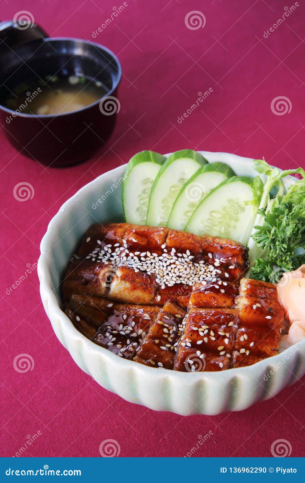 Unagi don set on a bowl stock photo. Image of black - 136962290