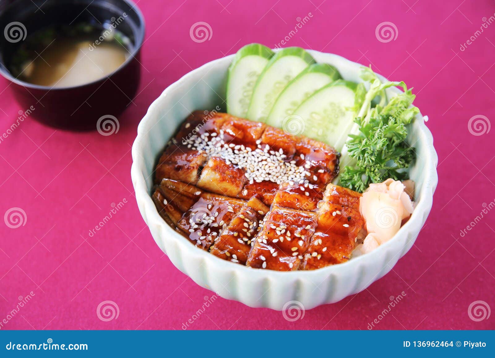 Unagi Don Set with Miso Soup Stock Photo - Image of drink, food: 136962464