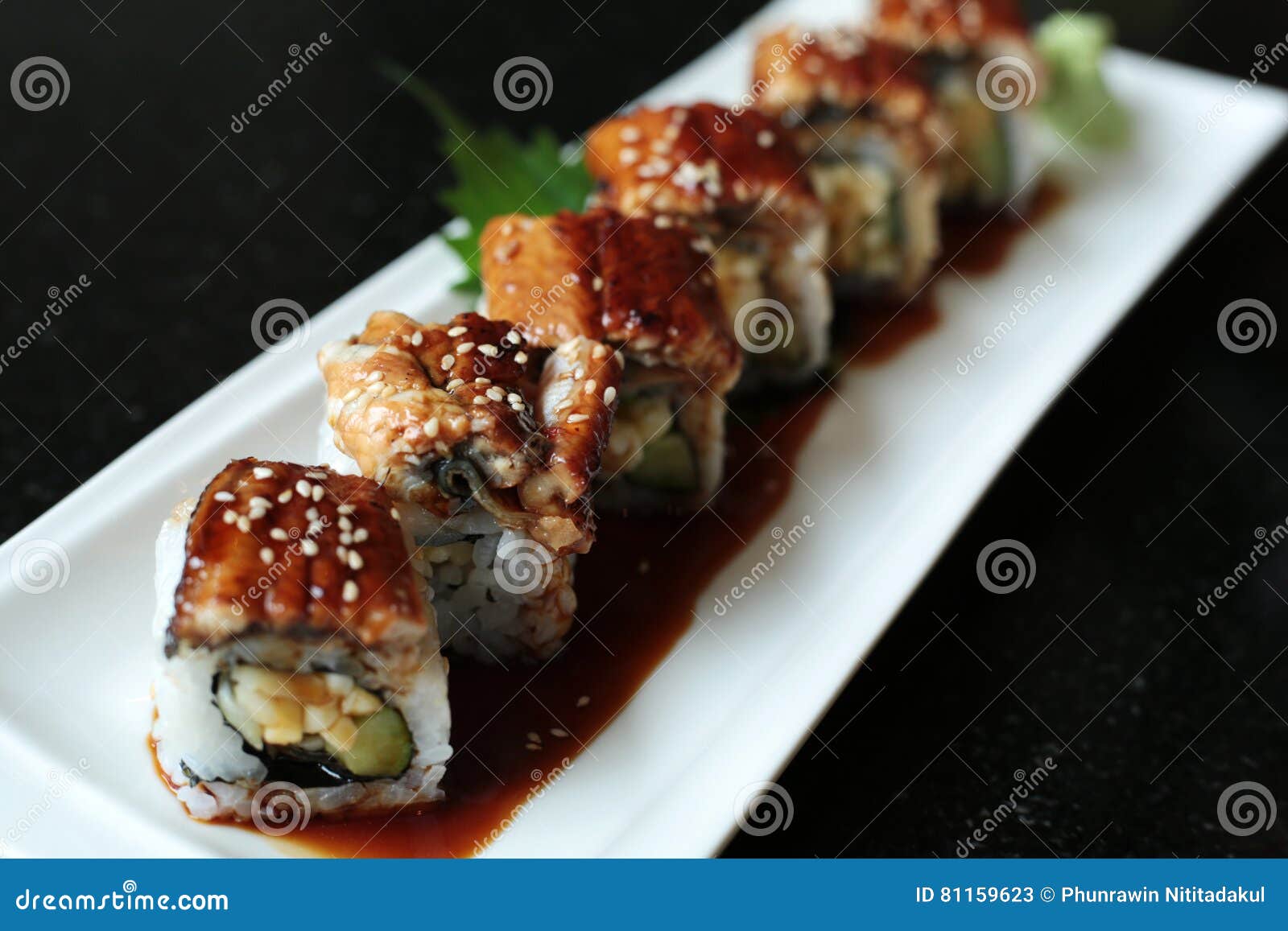 Unagi Sushi : Japanese Rice Wraped Avocado And Cheese Topping With ...