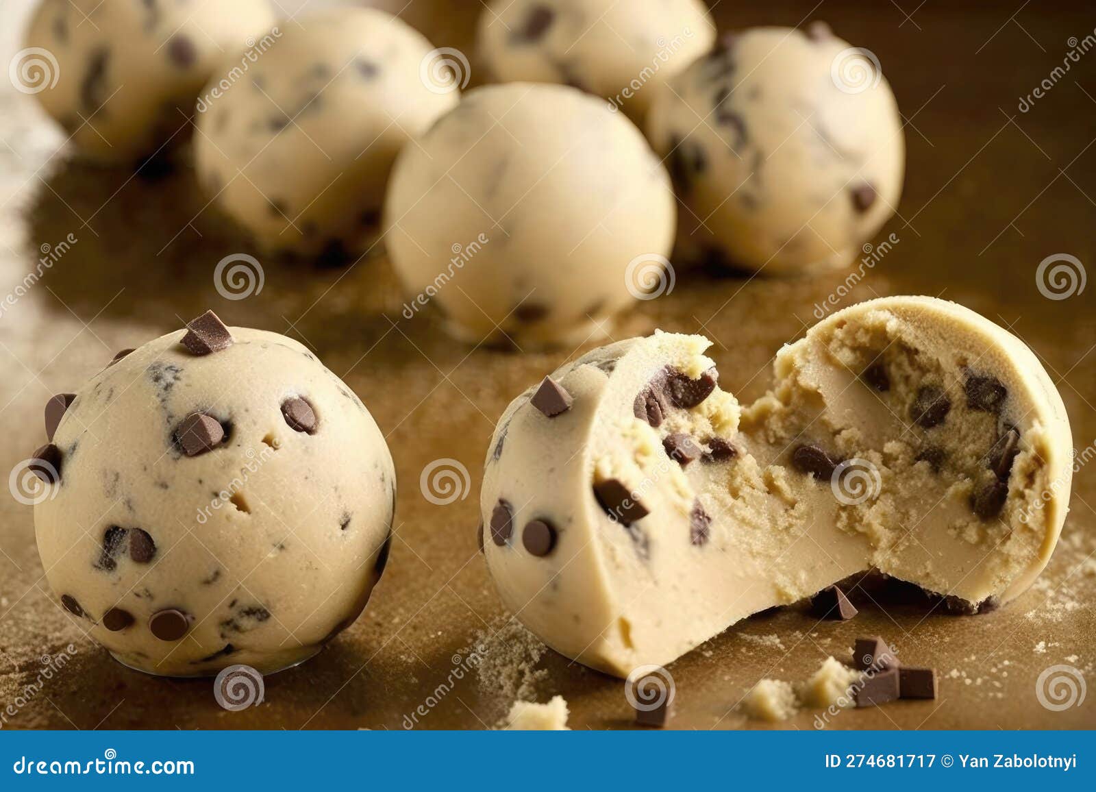 Unbaked Chocolate Chip Cookie Dough Balls. Generative AI Stock ...
