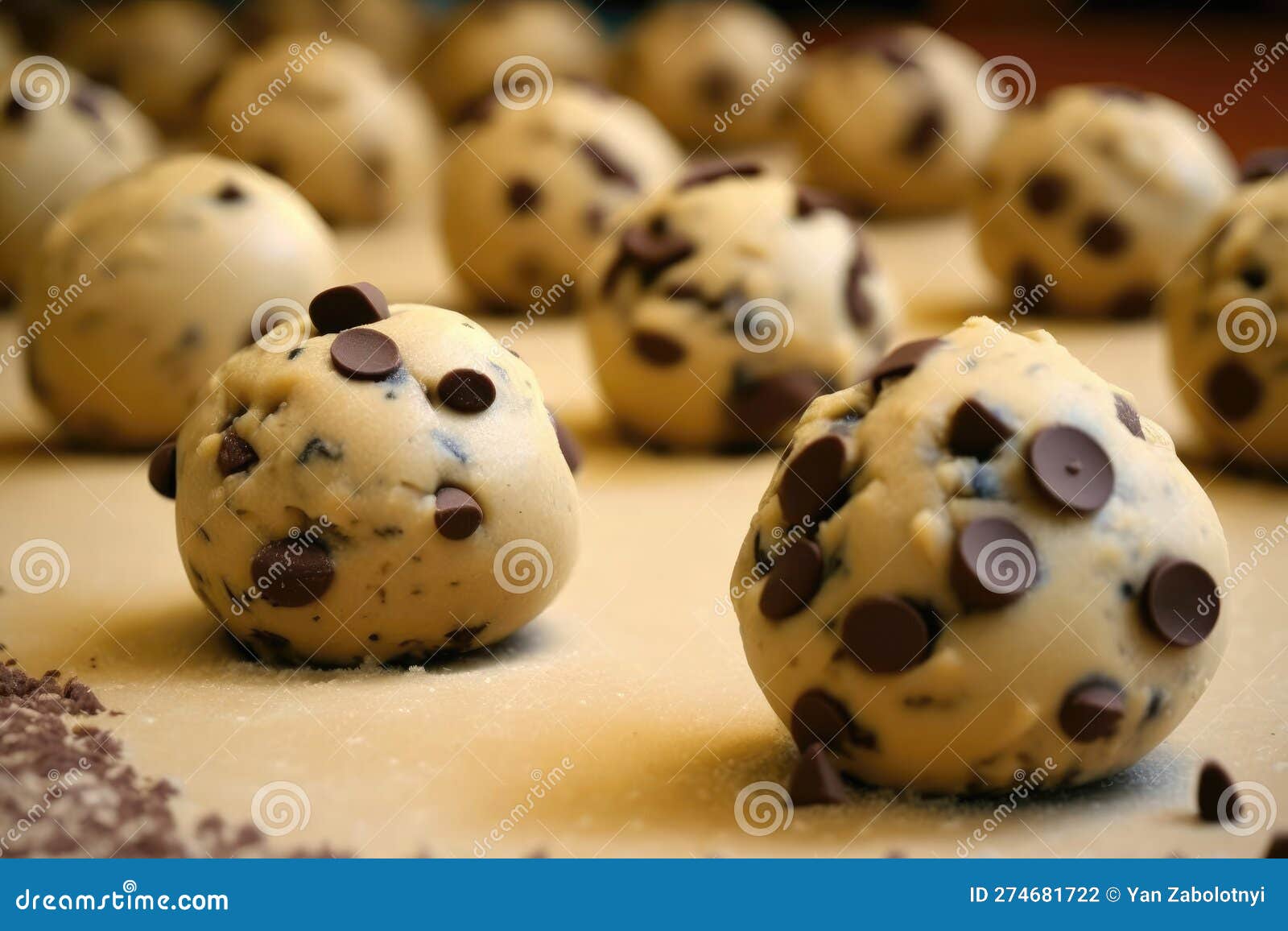 Unbaked Chocolate Chip Cookie Dough Balls. Generative AI Stock ...