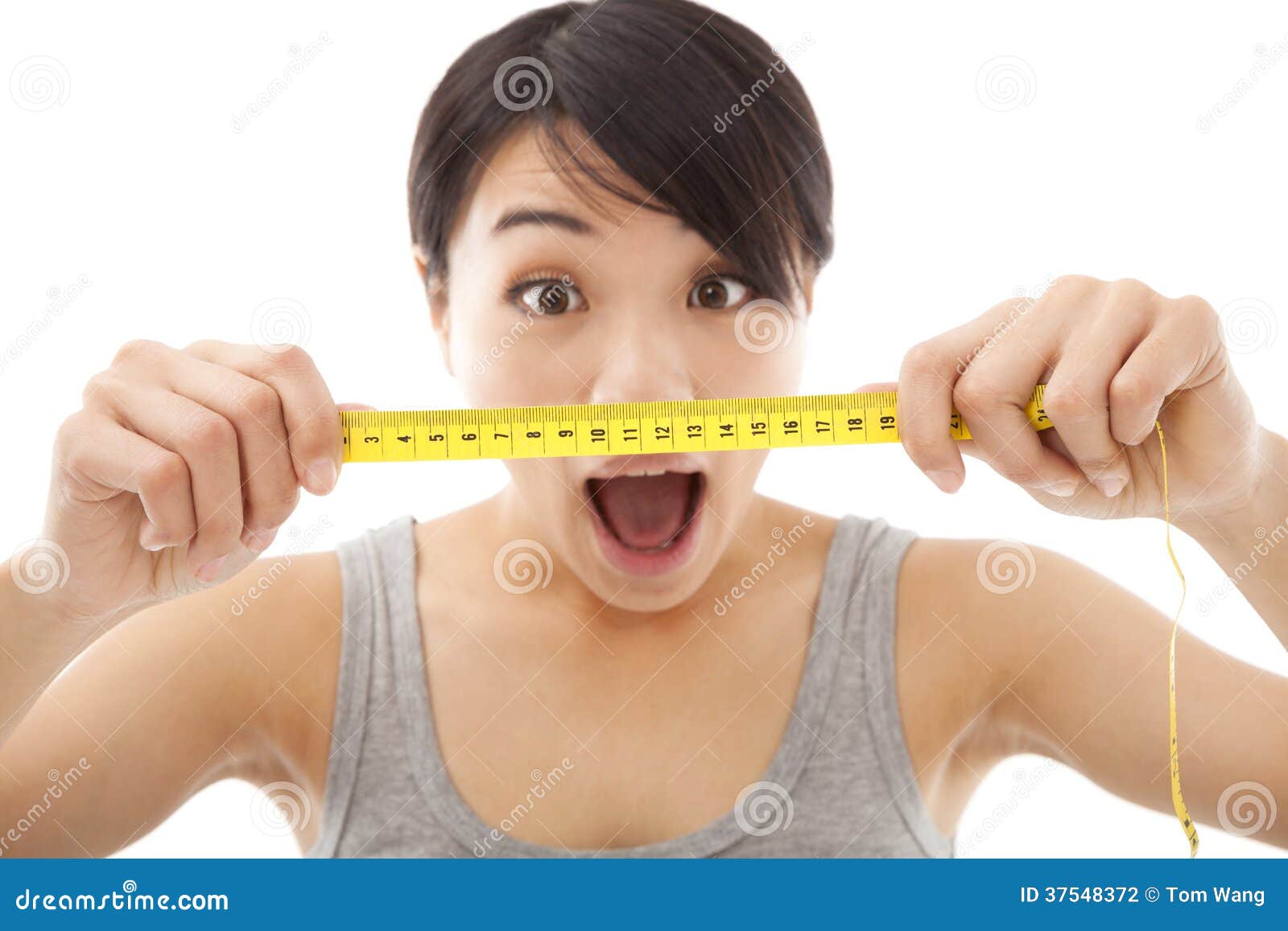 Unbelievable Woman Looking At The Ruler Result Stock Photo - Image of ...