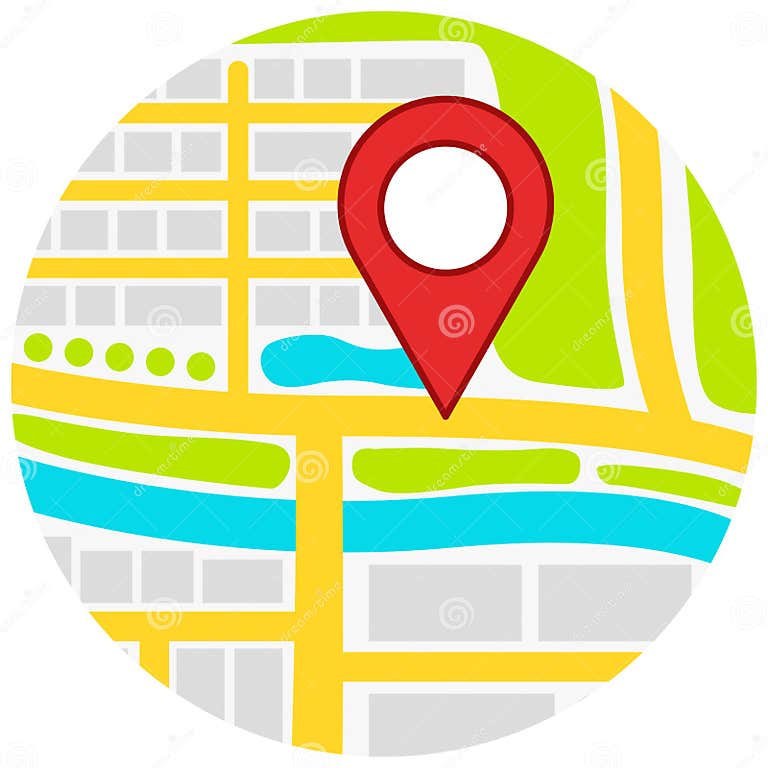 Round gps map with red pin stock illustration. Illustration of green ...