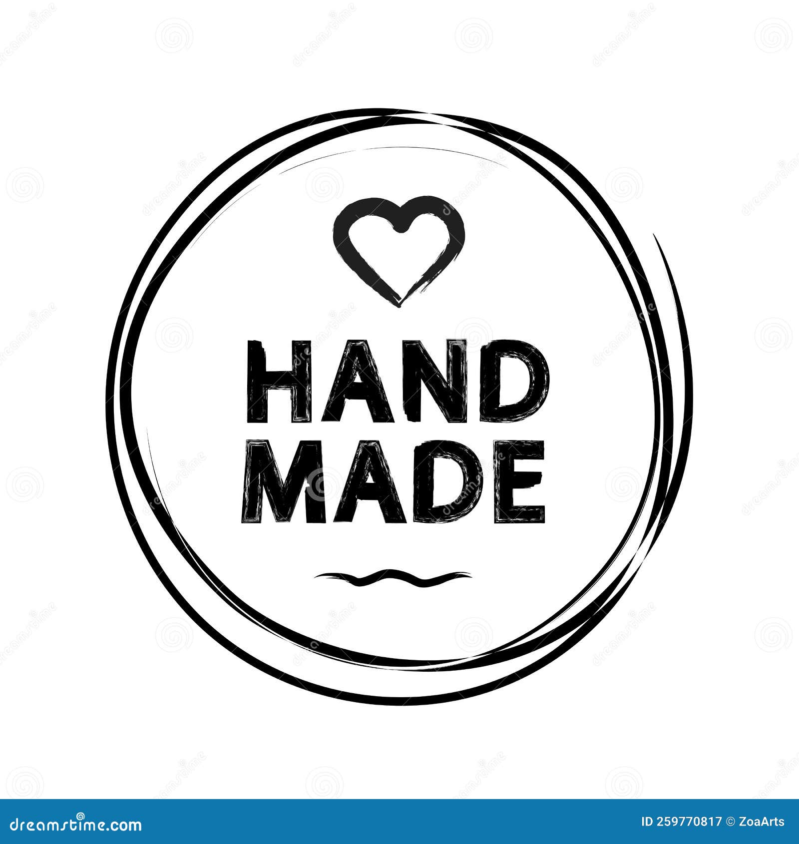 Handmade Circle Drawing Ink Black Brush Sketch On Isolated White ...