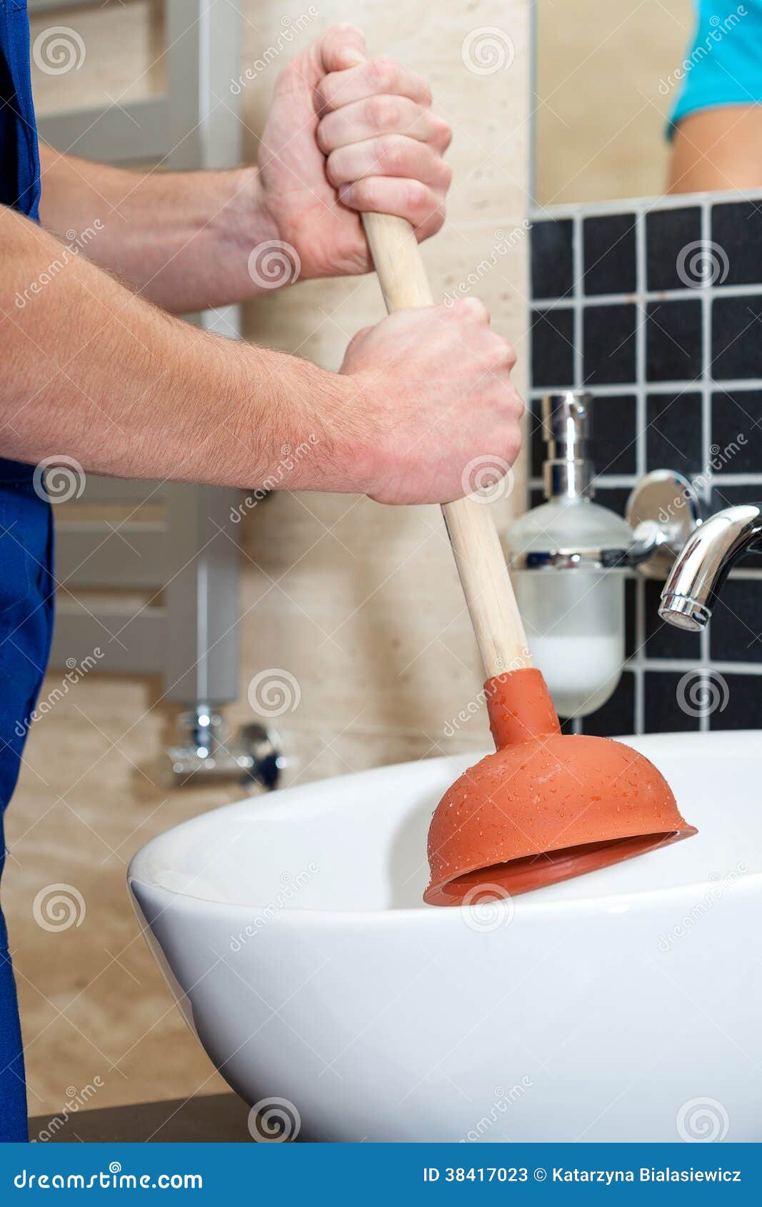 Unblocking the sink stock image. Image of duct, repairing - 38417023