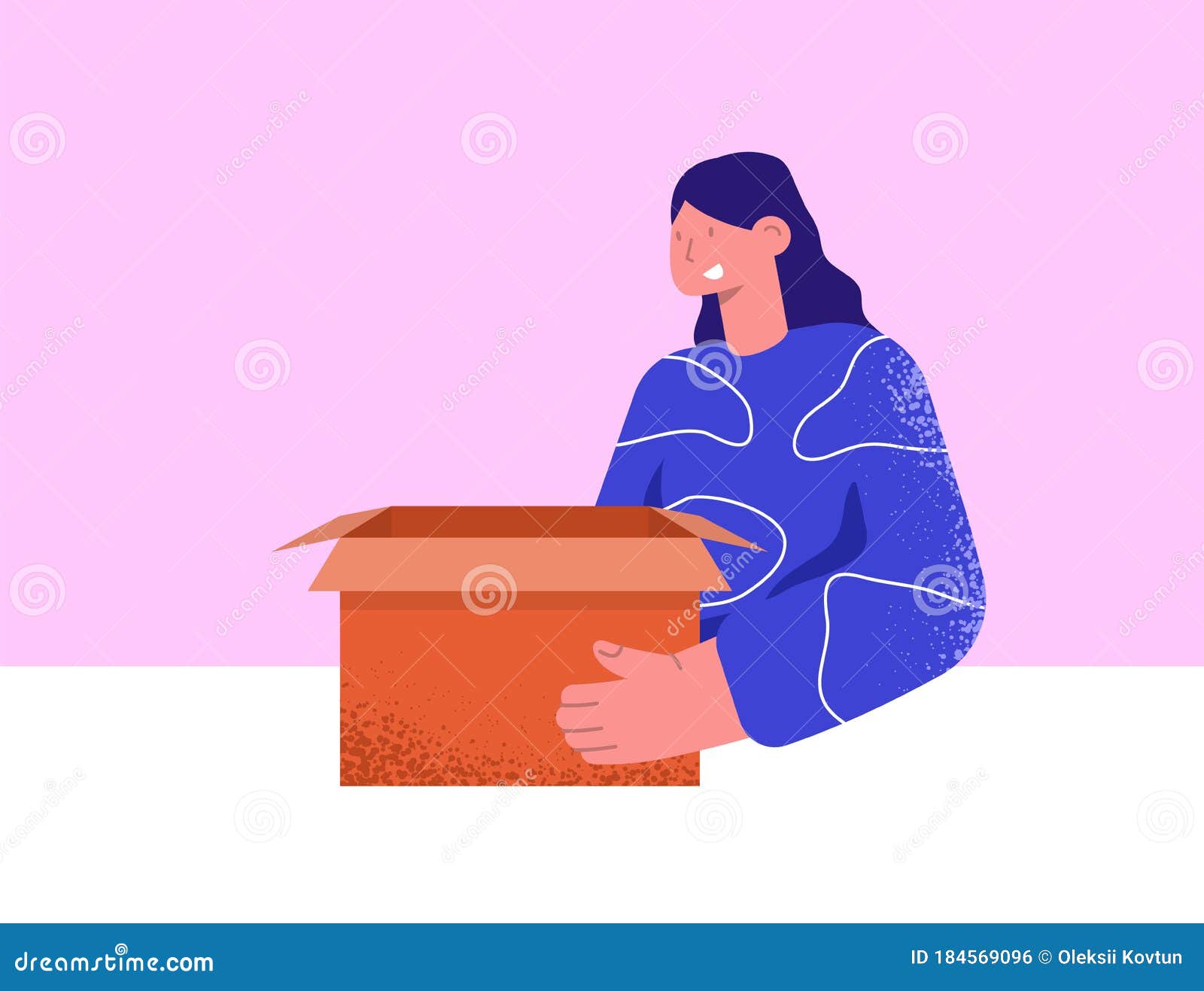 Unboxing. Girl Open the Box. Unpacking Box Stock Illustration ...