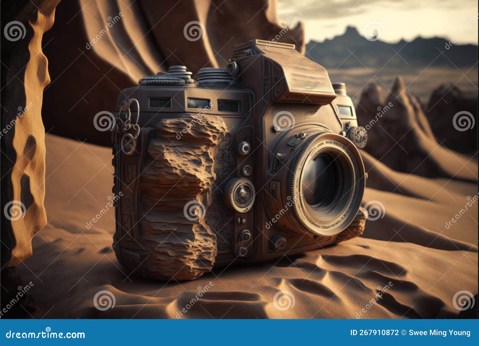 The Unbranded Camera Being Displayed on the Rocky Ground. Stock ...