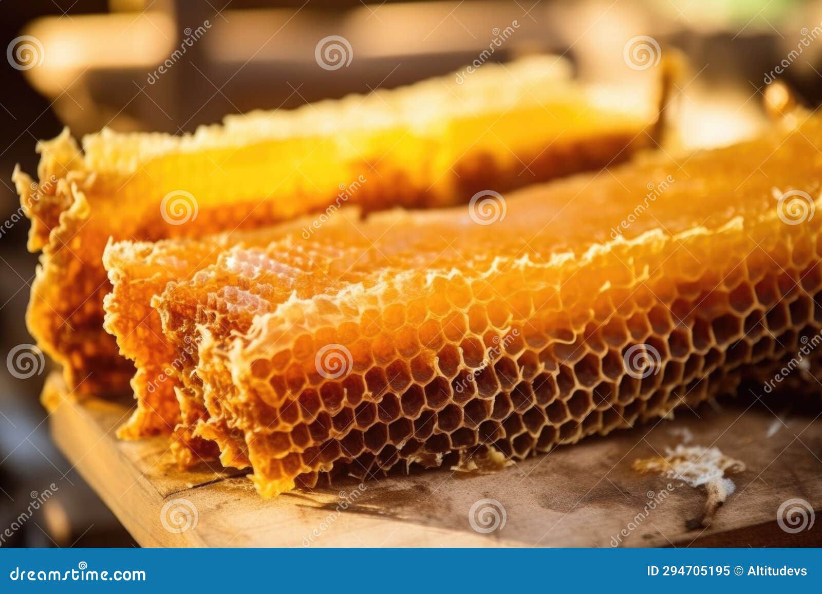 Uncapped Honeycomb Ready for Extraction Against Wood Stock Image ...
