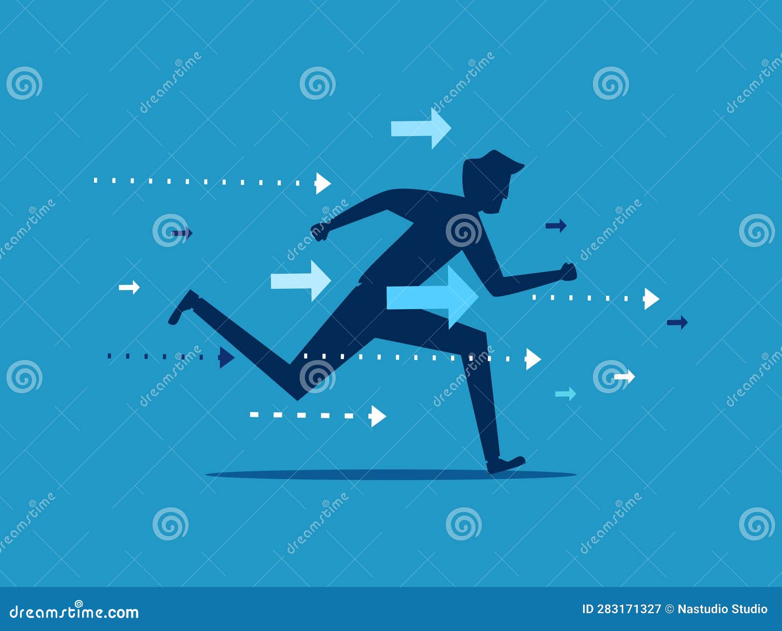 Unceasing Progress. Man Running with Progressive Arrow Stock Vector ...
