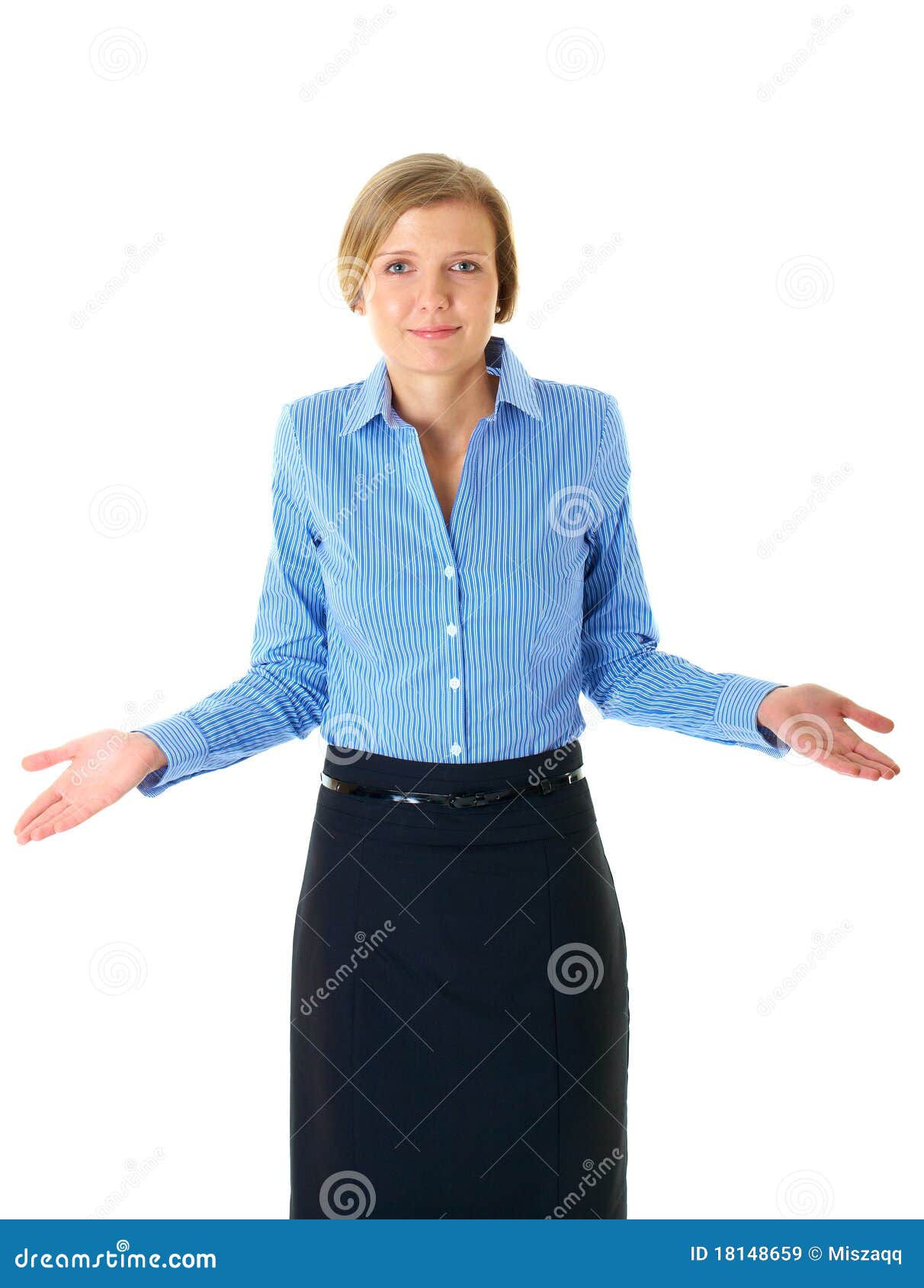 Uncertain Blonde Female, Isolated on White Stock Image - Image of hands ...