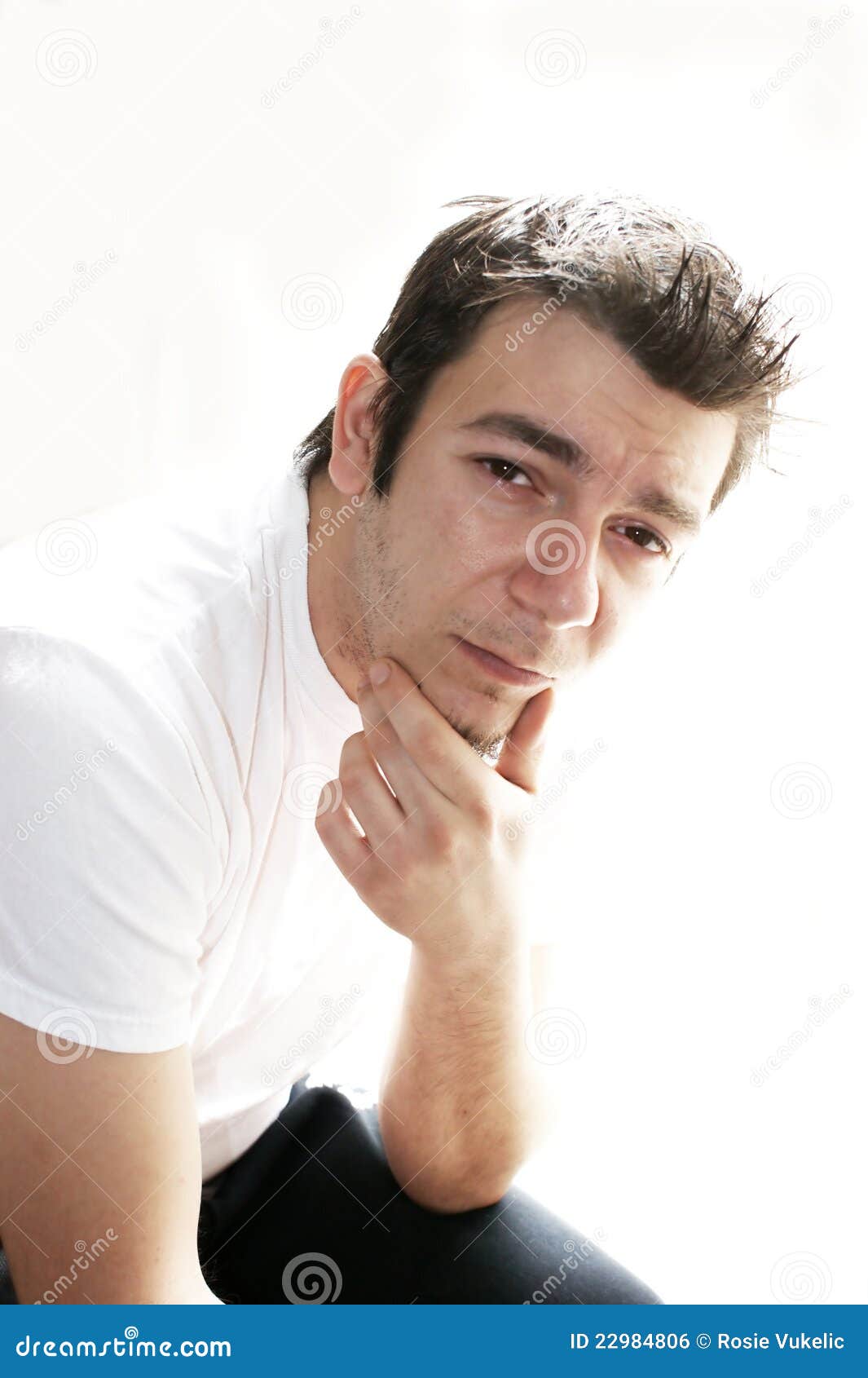 Uncertain Man in White Shirt Stock Photo - Image of waiting, curious ...