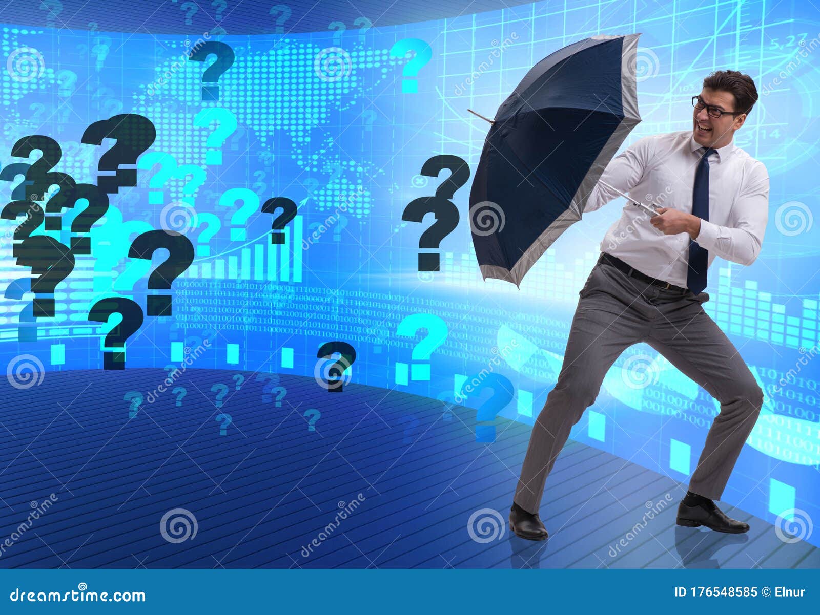 Uncertainty Concept with Businessman and Question Marks Stock Image ...