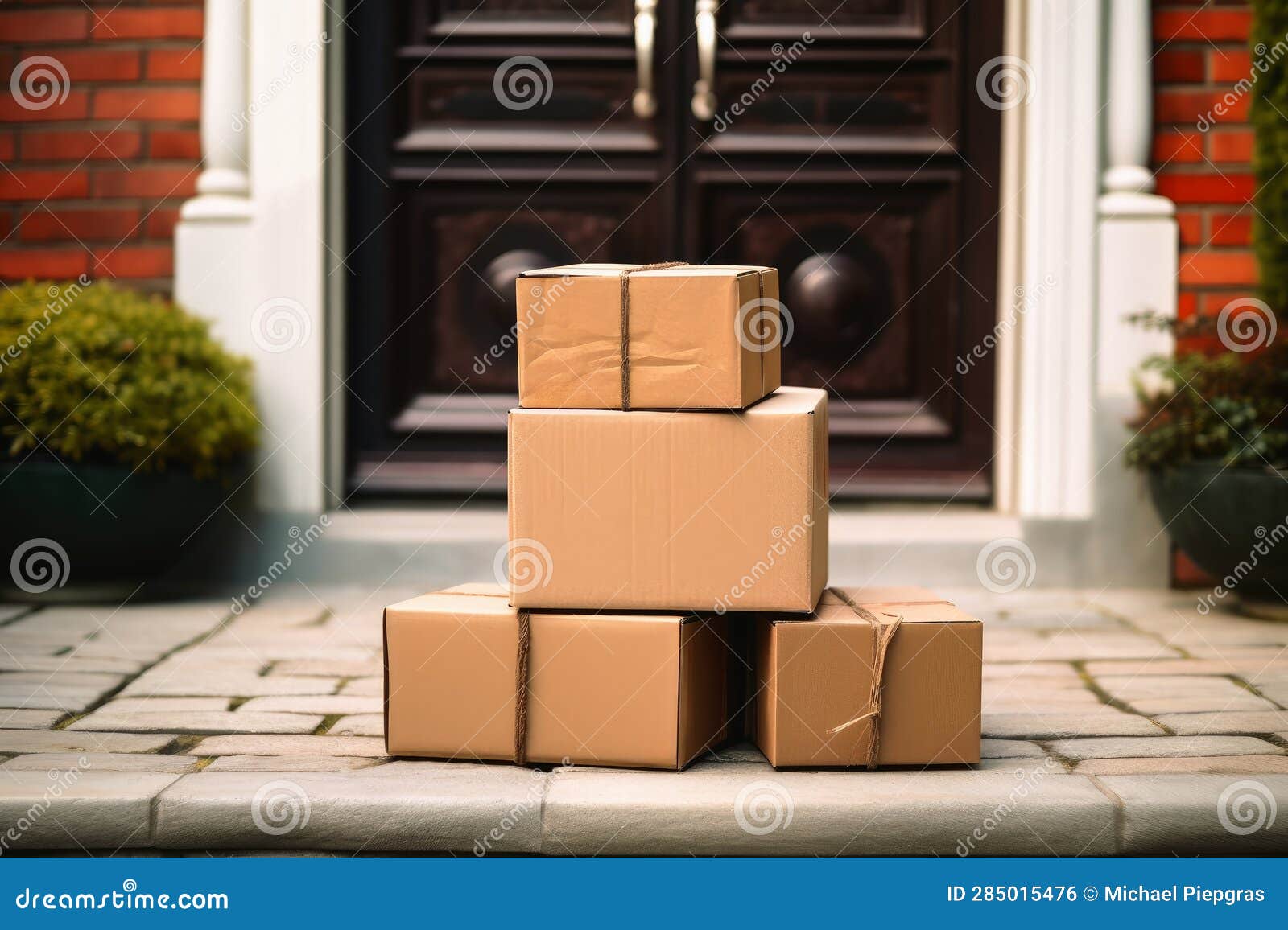 Unclaimed Parcels at a Front Door Created with Generative AI Technology ...