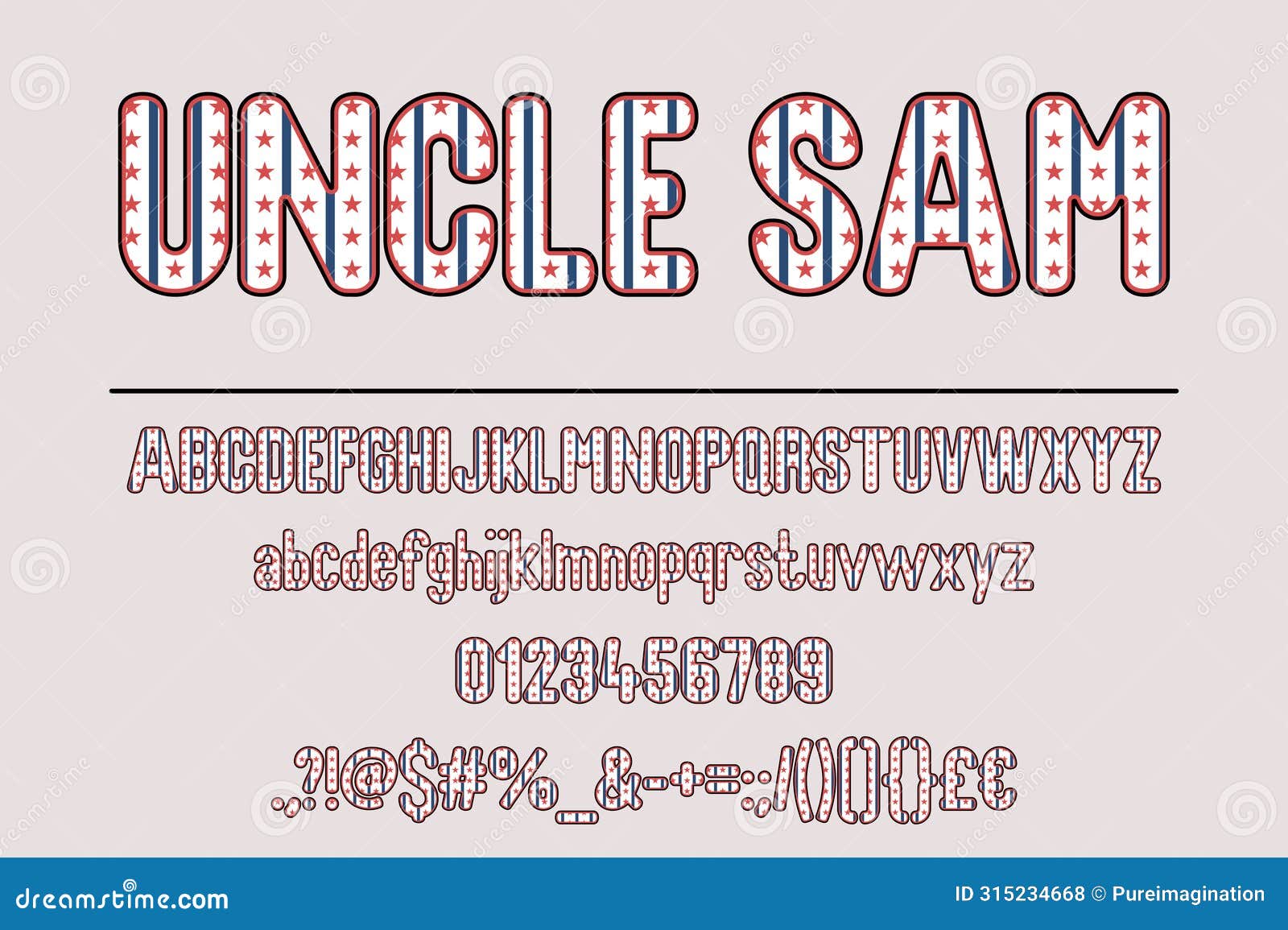 Uncle Sam with American Flag Color Font Set. Alphabet Design Stock ...