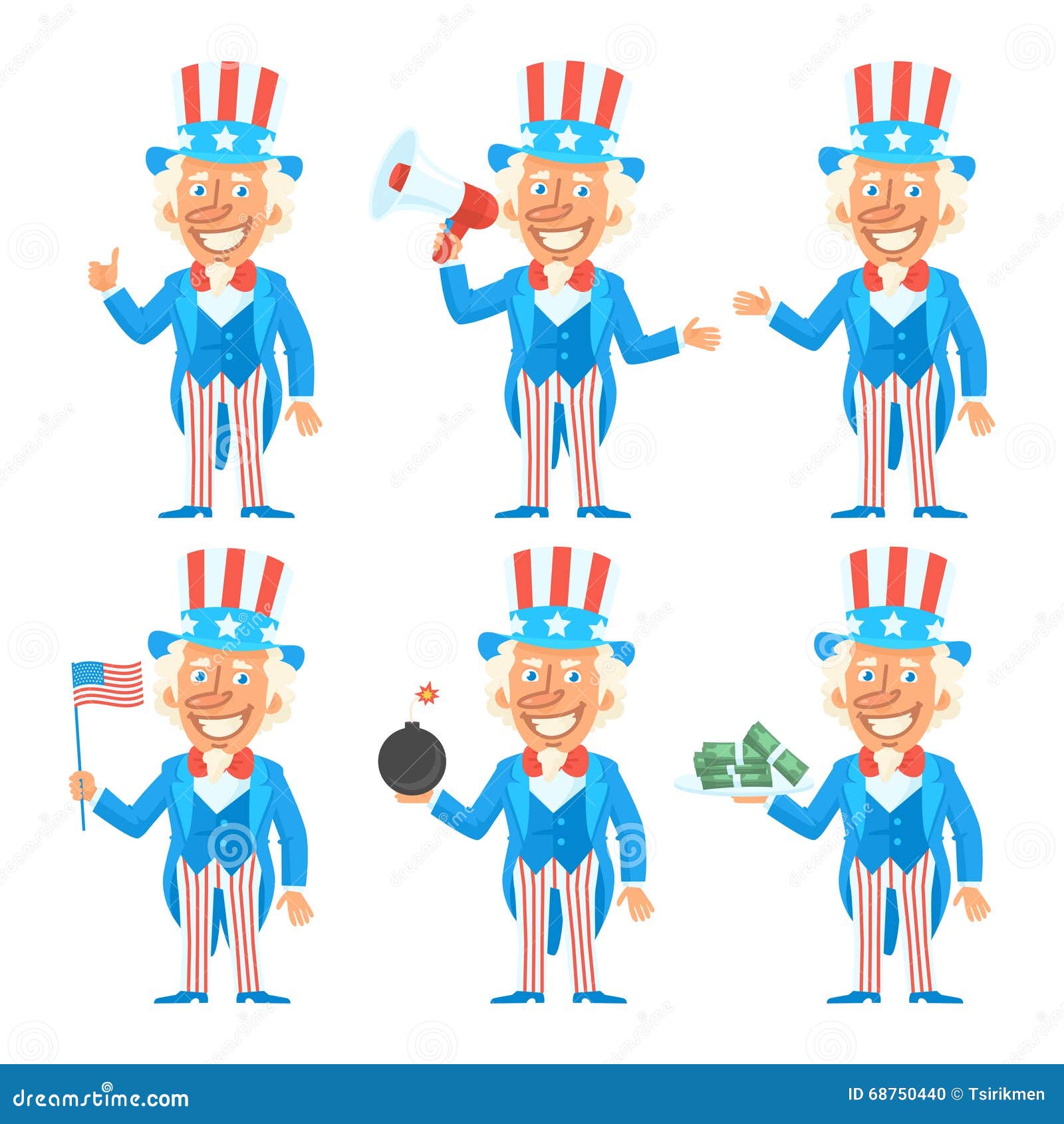 Uncle Sam With Different Poses. Vector Illustration With Simple ...