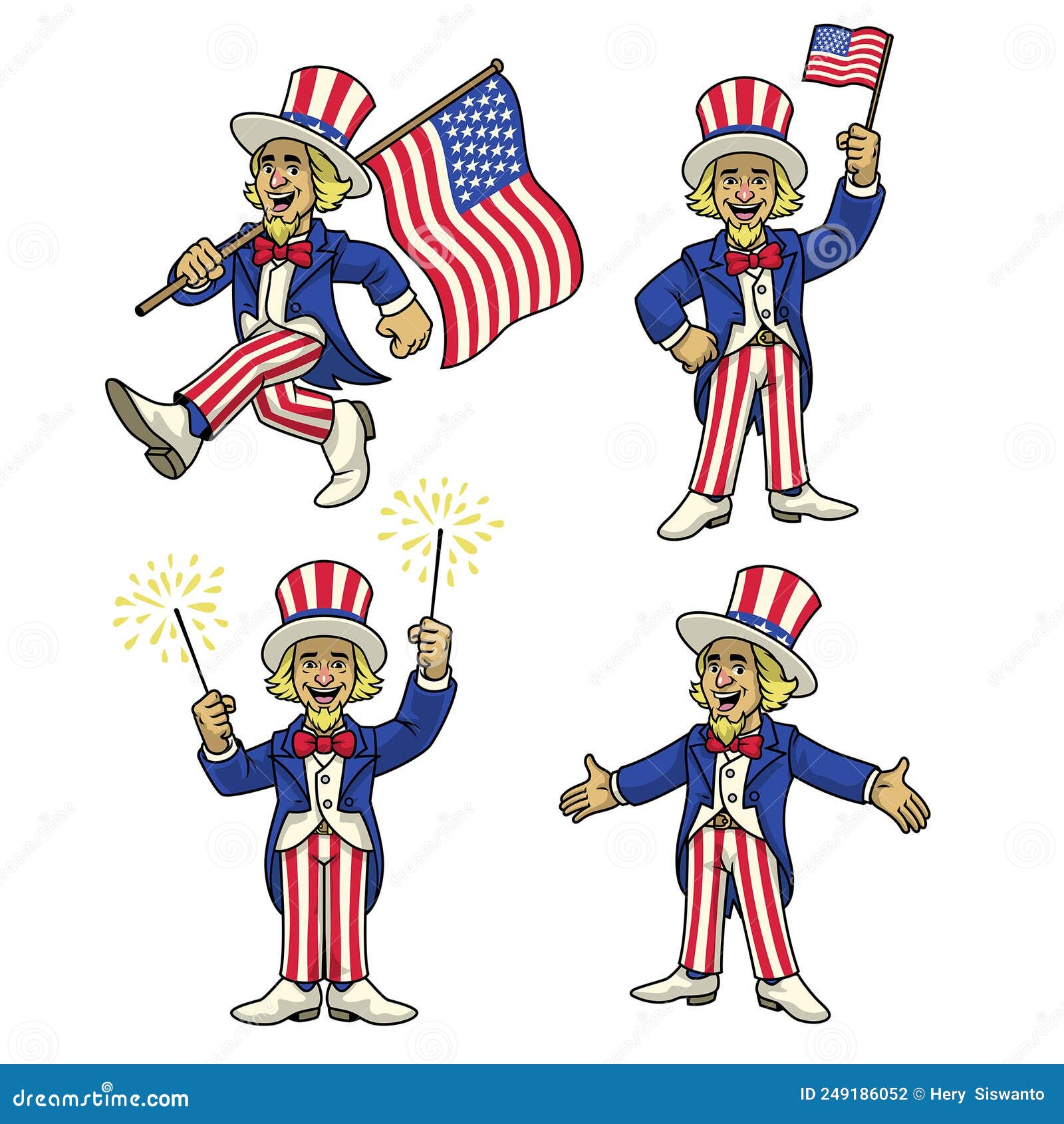Uncle Sam Character Mascot Set Stock Vector - Illustration of graphic ...