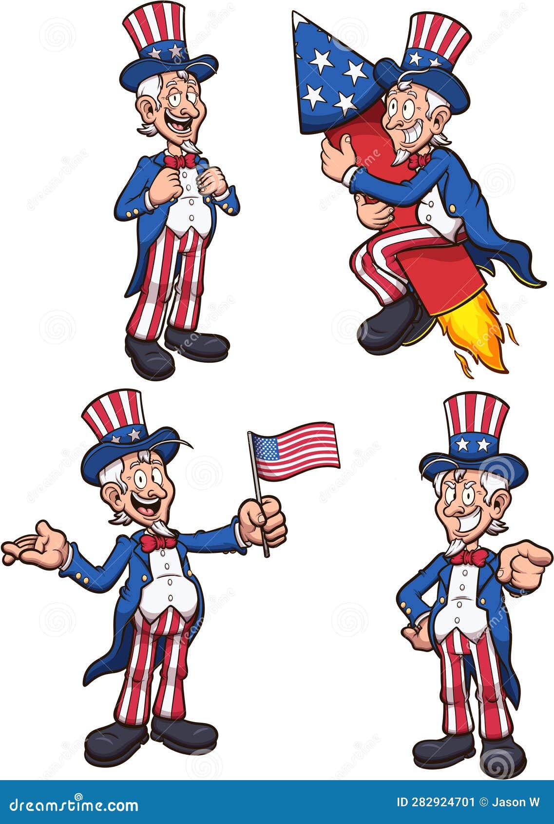 Uncle Sam with Different Poses. Vector Illustration with Simple ...