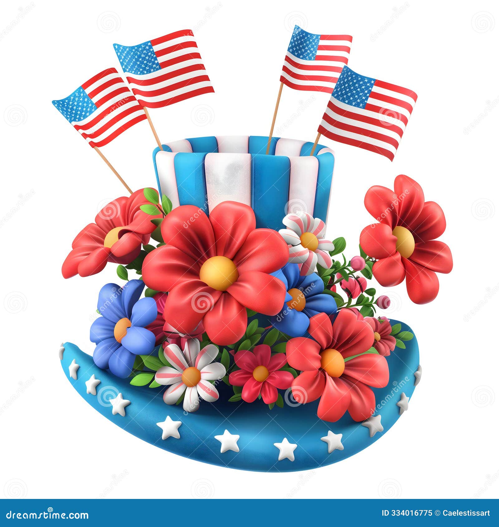 Uncle Sam Hat Decorated with US Flags and Flowers 3d Style Cartoon ...