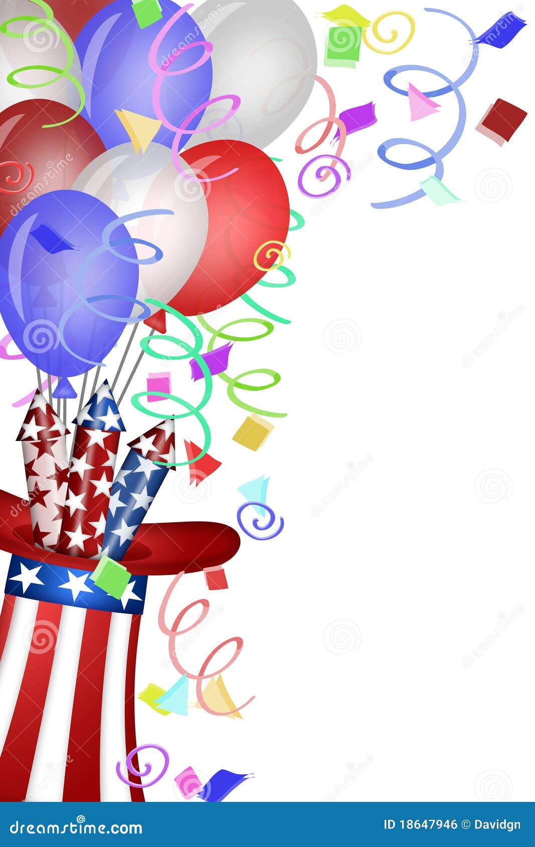 Uncle Sam Hat with Fireworks and Balloons Stock Illustration ...