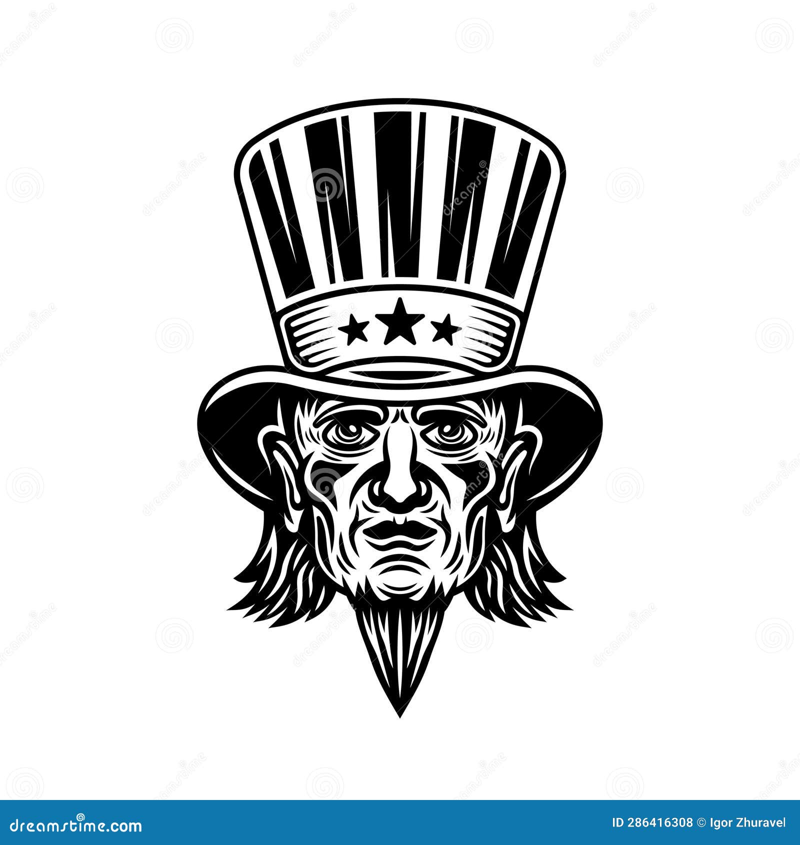 Uncle Sam Head Vector, Man In Cylinder Hat With Goatee Beard ...