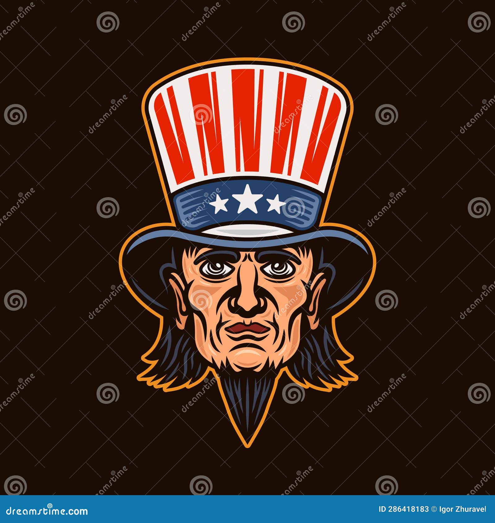 Uncle Sam Head Vector, Man In Cylinder Hat With Goatee Beard ...