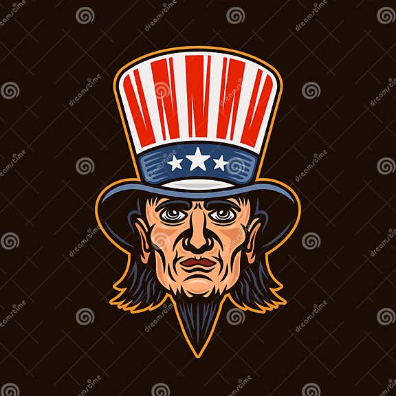 Uncle Sam Head Vector, Man in Cylinder Hat with Goatee Beard ...