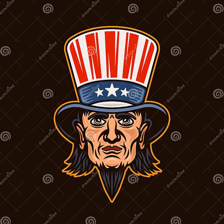 Uncle Sam Head Vector, Man in Cylinder Hat with Goatee Beard ...