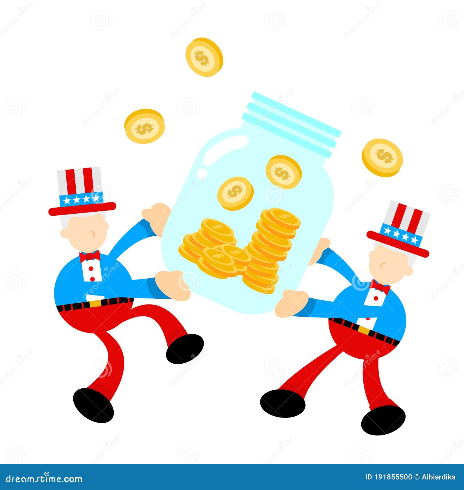 Uncle Sam America and Money Coin Jar Cartoon Doodle Flat Design Vector ...