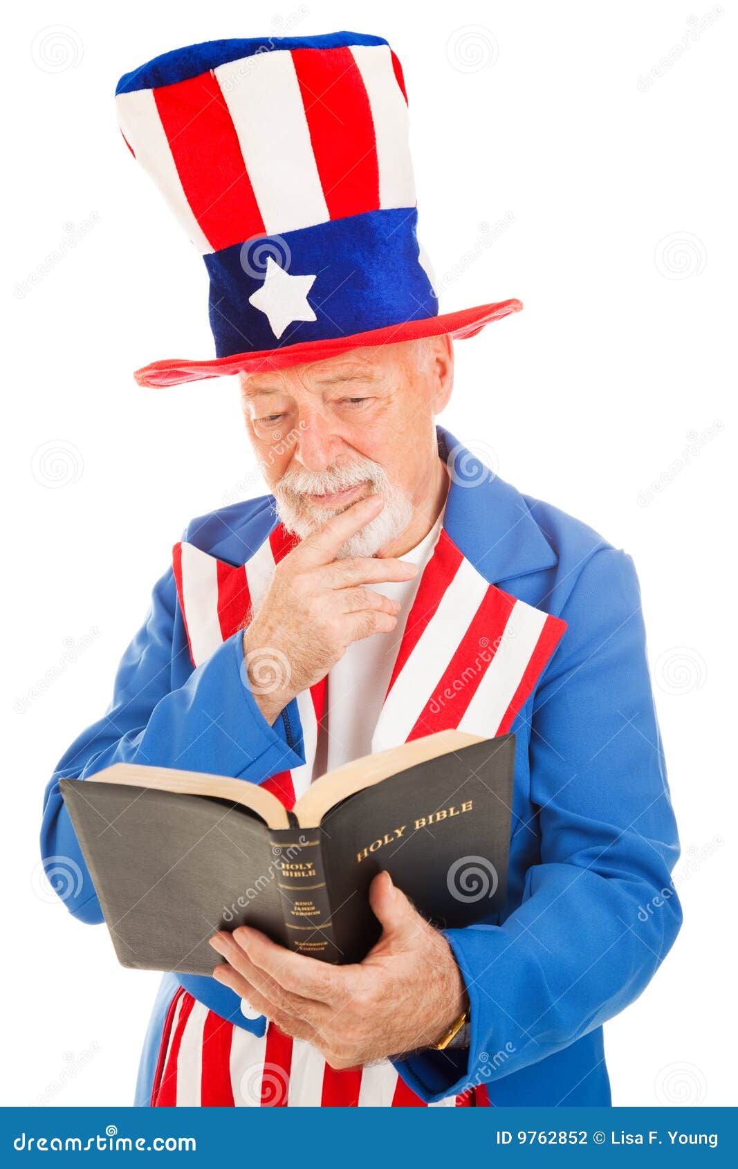 Uncle Sam Reads the Bible stock photo. Image of stars - 9762852