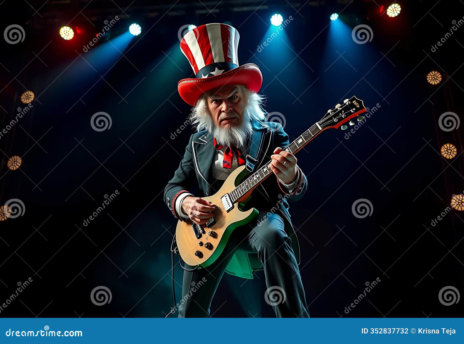 Uncle Sam Rocker Guitarist Stage Spotlight Dramatic Pose Stock ...