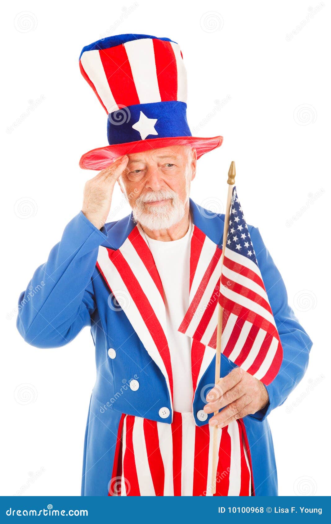 Uncle Sam Salutes America Flag Stock Photo - Image of hair, patriotic ...