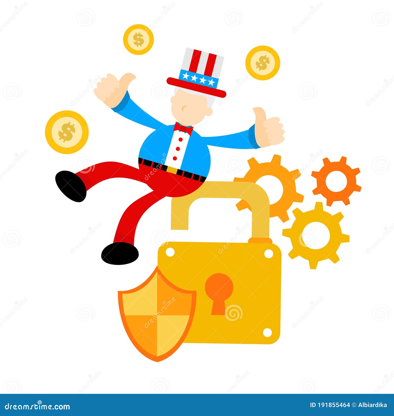 Uncle Sam America and Business Security Protection Padlock Cartoon ...