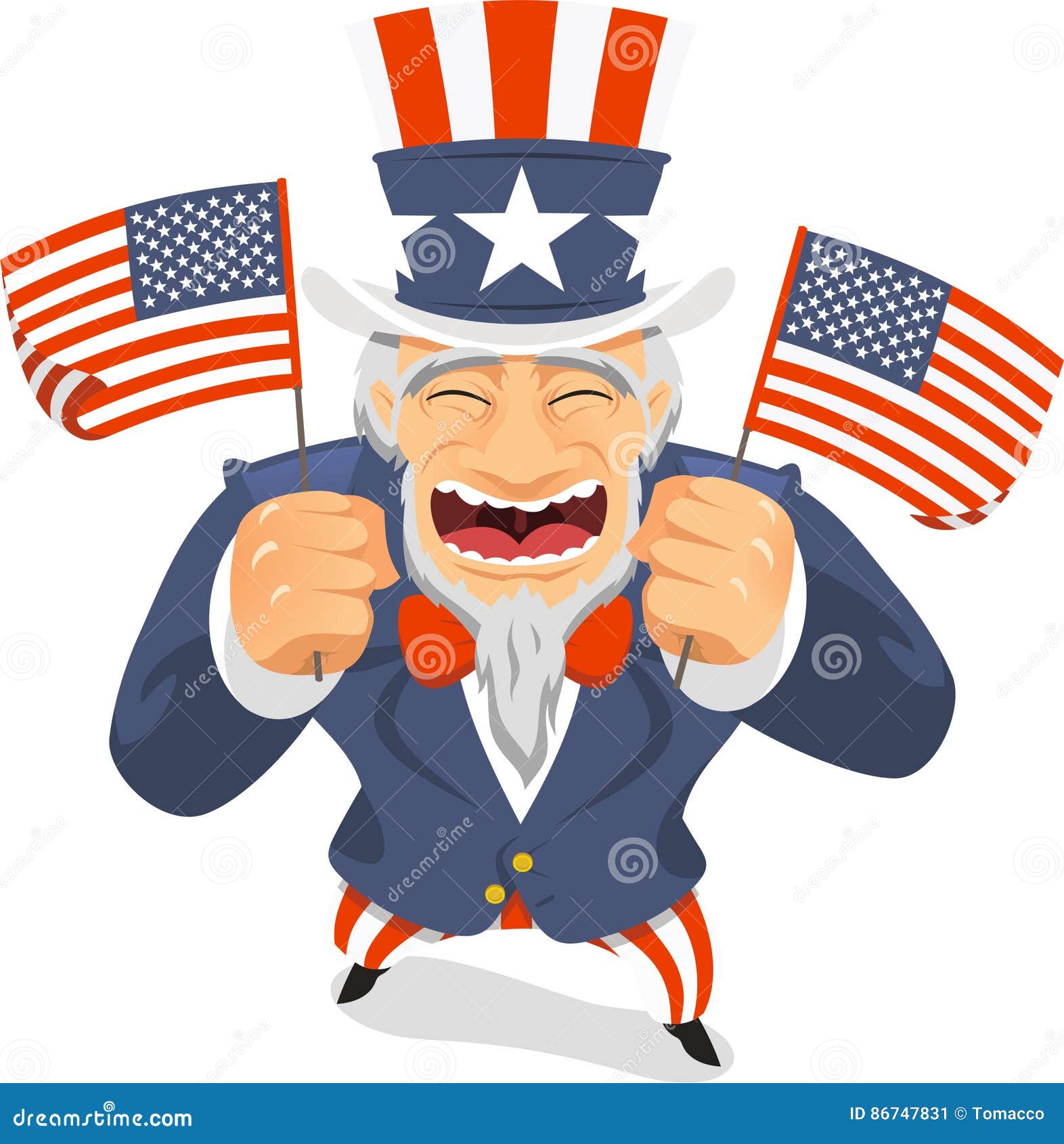 Uncle Sam Waving American Flags Stock Illustration - Illustration of ...