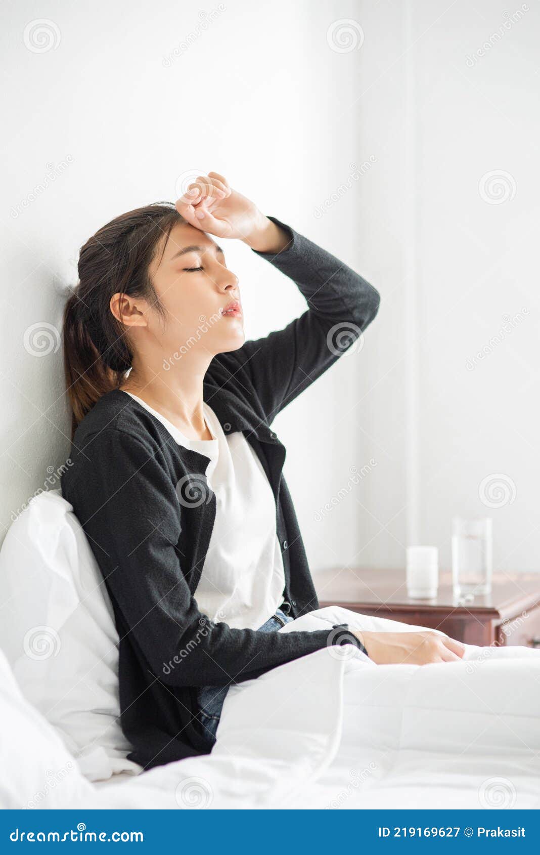 Uncomfortable Woman Sleeping In Bed At Night, Restlessness Stock Photo ...