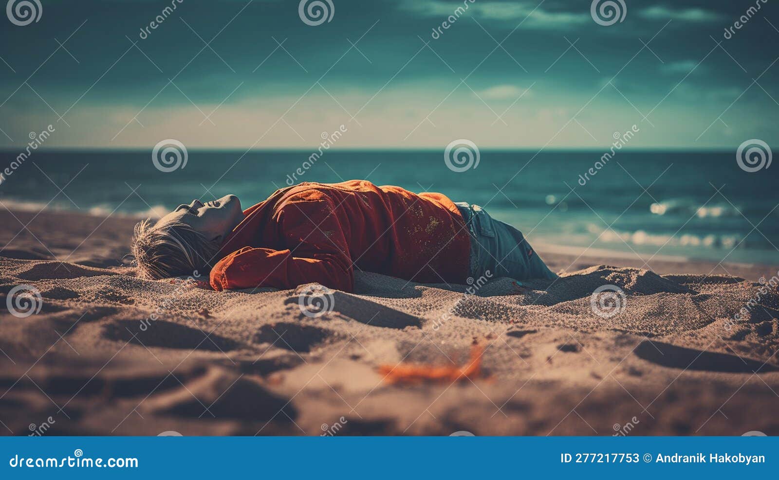 Unconscious Man Lying on the Sand on the Beach. Generative Ai Stock ...