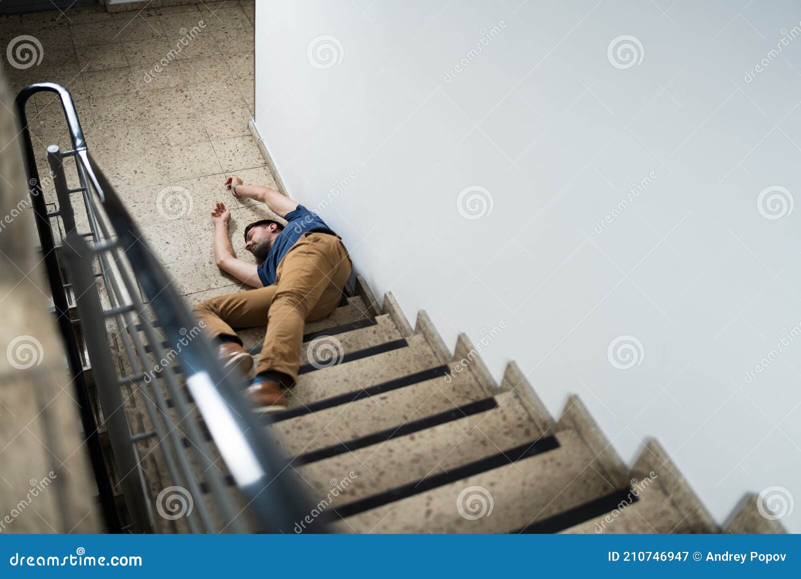 Unconscious Man Lying on Staircase Stock Image - Image of pain, lying ...