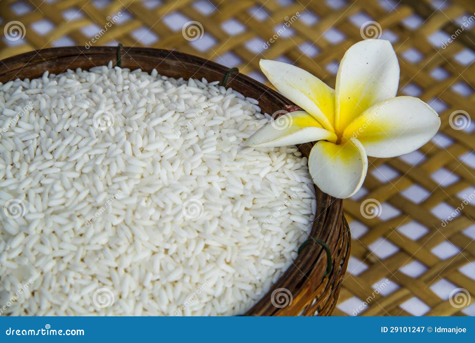 Uncook Rice in the Bamboo Basket Stock Image - Image of backdrop ...