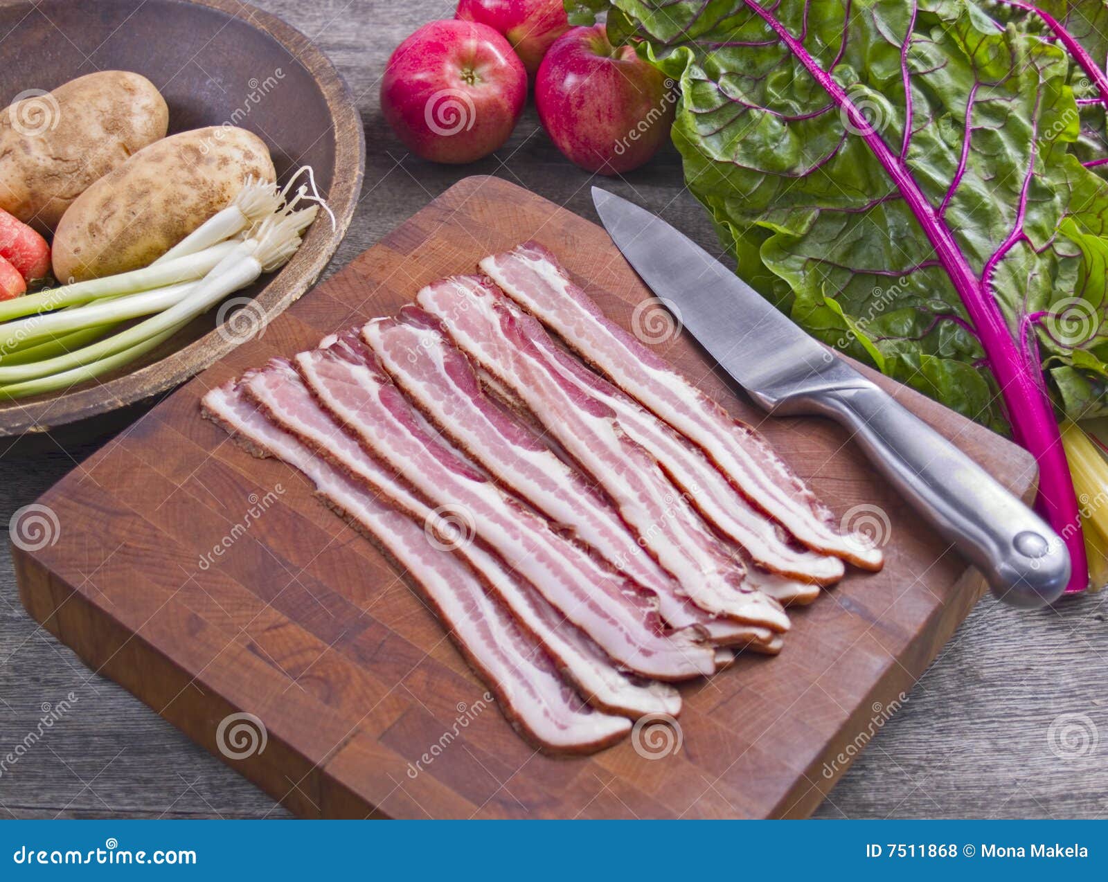 Uncooked bacon stock photo. Image of wood, wooden, kitchen - 7511868