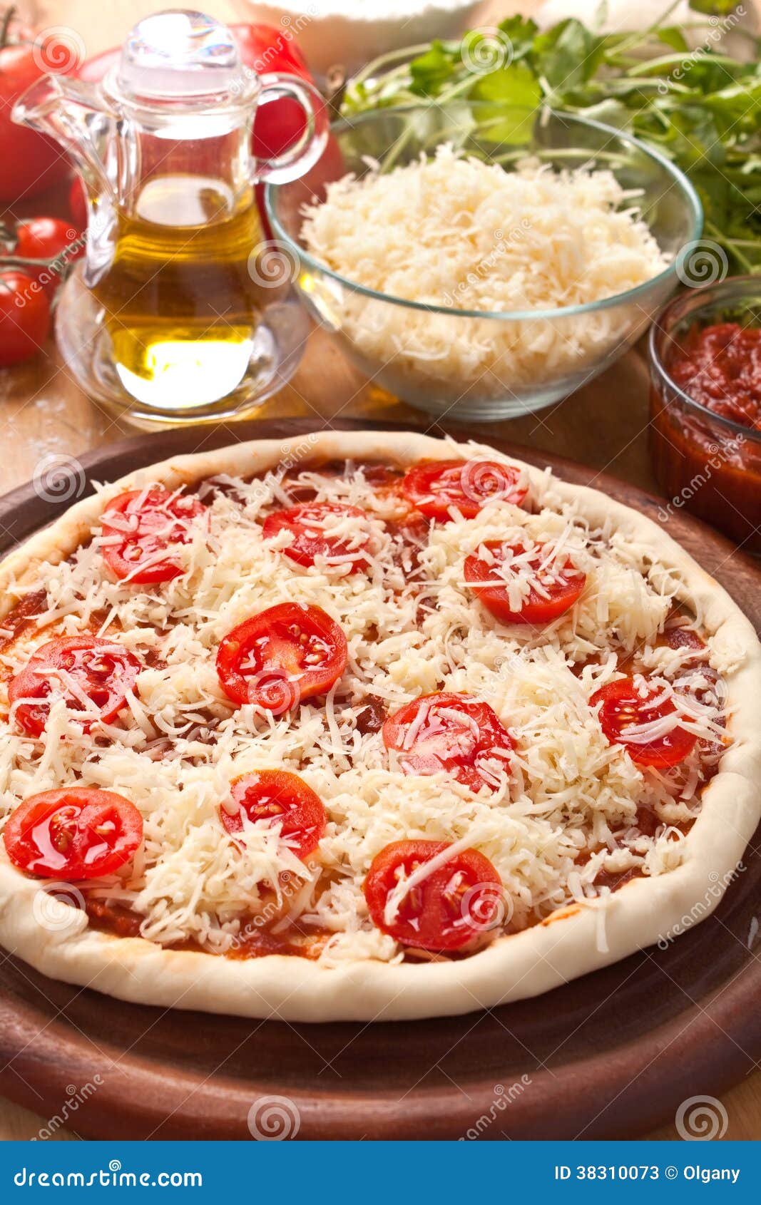 Uncooked Cheese and Tomato Pizza Stock Image - Image of homemade ...