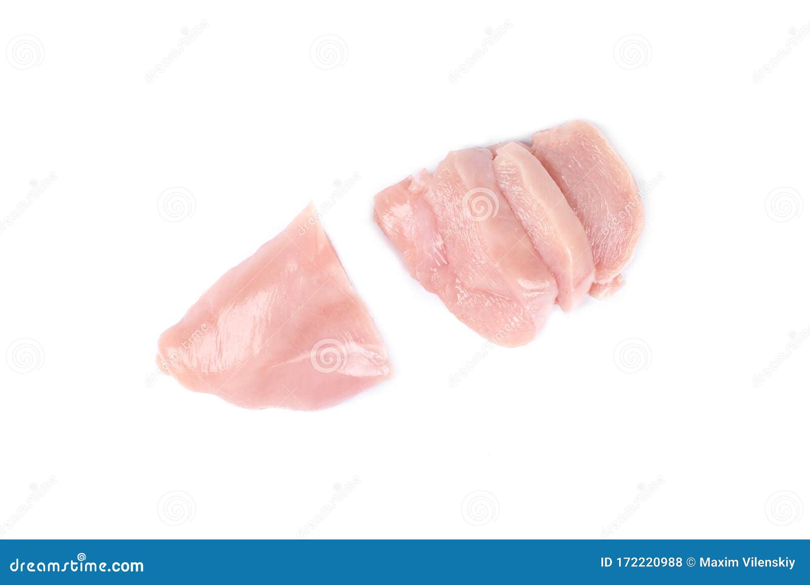 Uncooked Chicken Fillet and Slices of Chicken Fillet Isolated on White ...