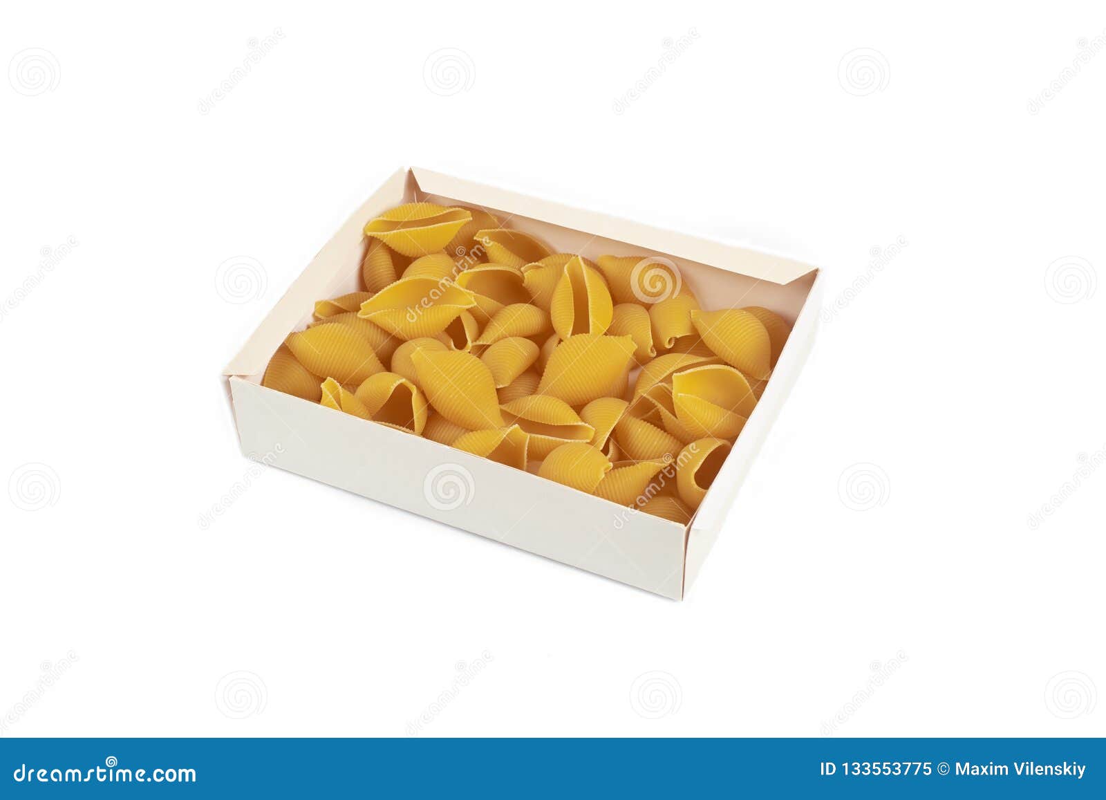 Uncooked Conchiglioni Pasta Shells in Box , Isolated on a White ...