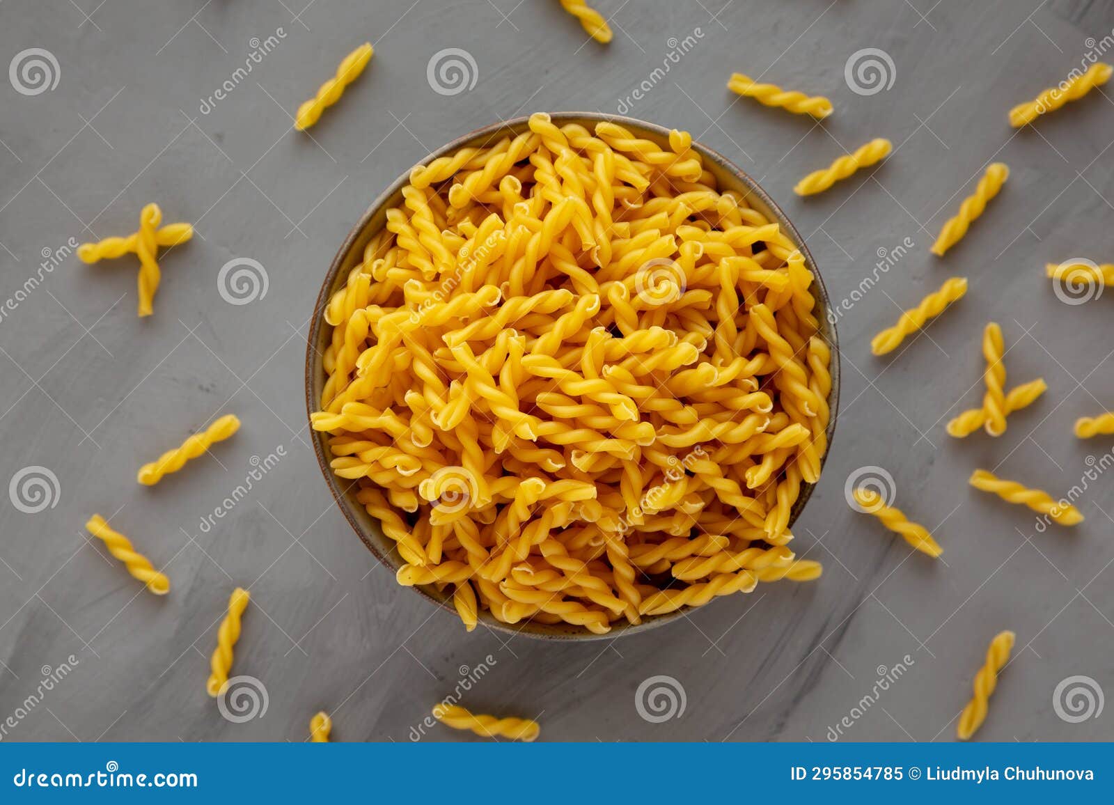 Uncooked Dry Gemelli Pasta in a Bowl, Top View. Flat Lay, Overhead ...