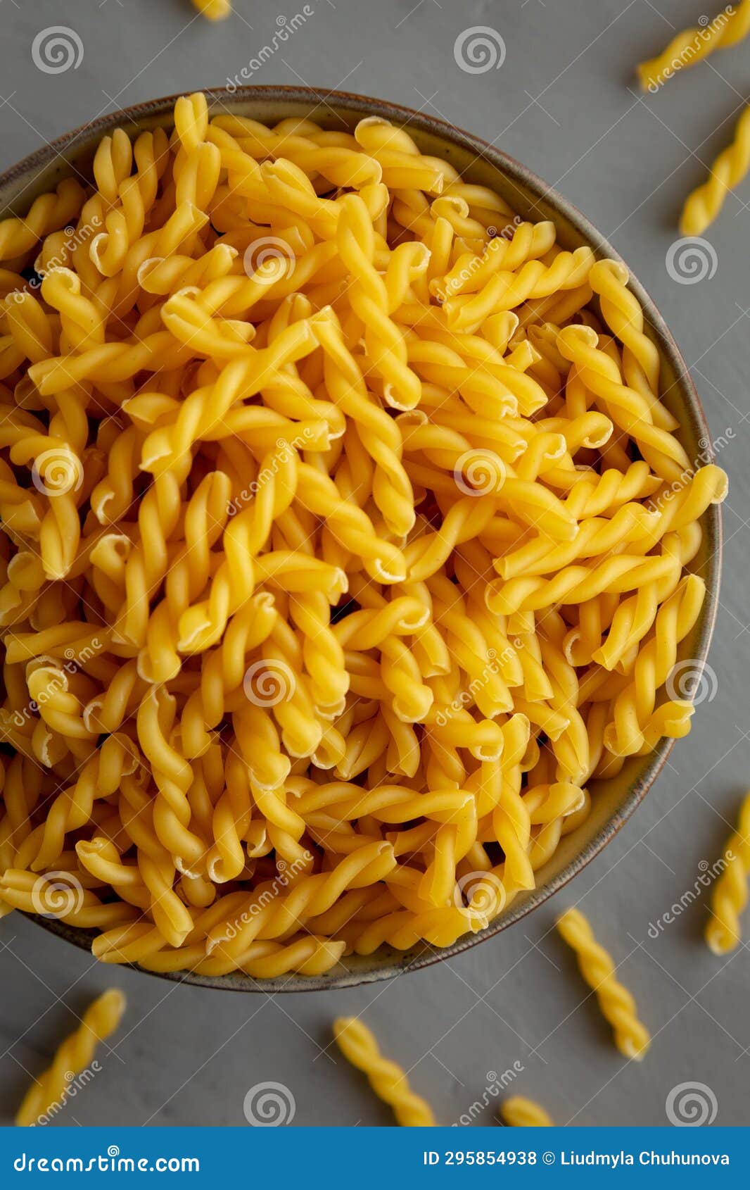 Uncooked Dry Gemelli Pasta in a Bowl, Top View. Flat Lay, Overhead ...