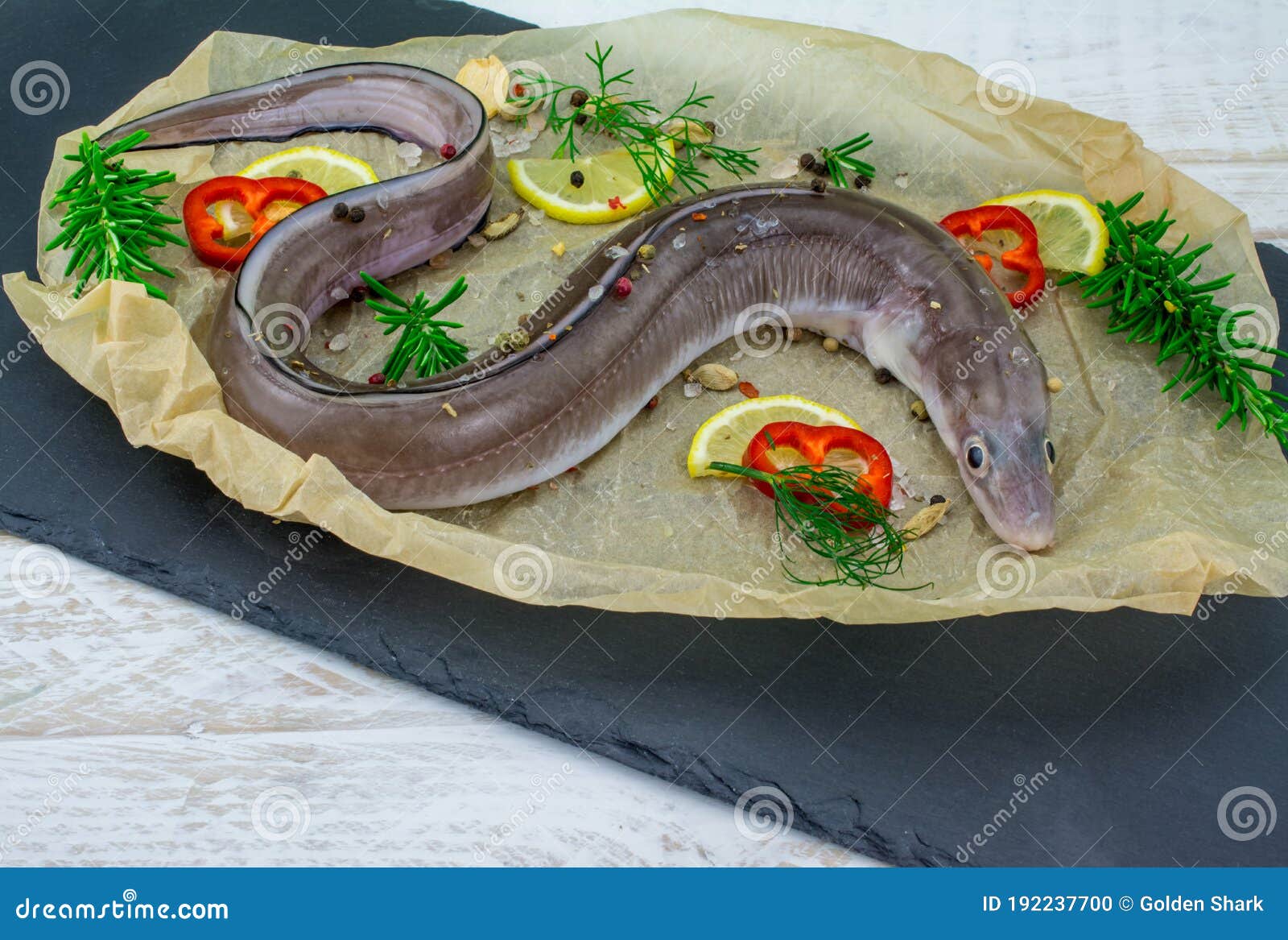 Uncooked Eel Fish, Conger,parsley, Salt and Lemon - Ingredients for ...