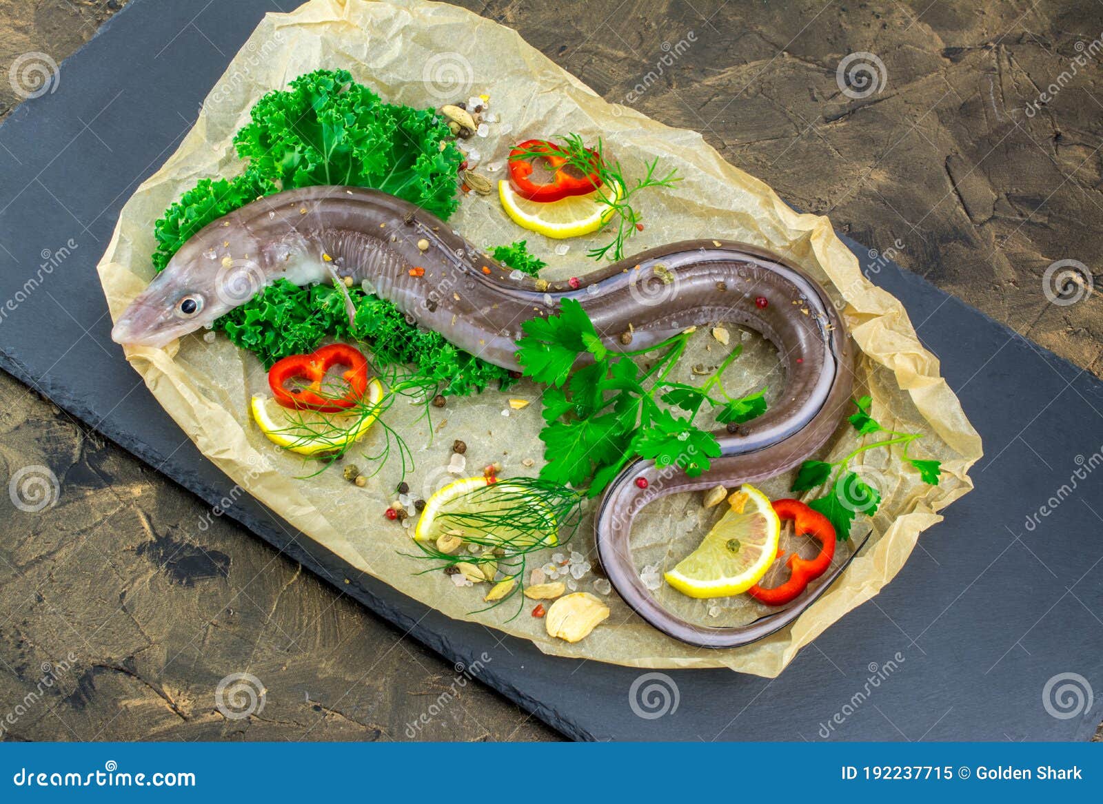 Uncooked Eel Fish, Conger,parsley, Salt and Lemon - Ingredients for ...