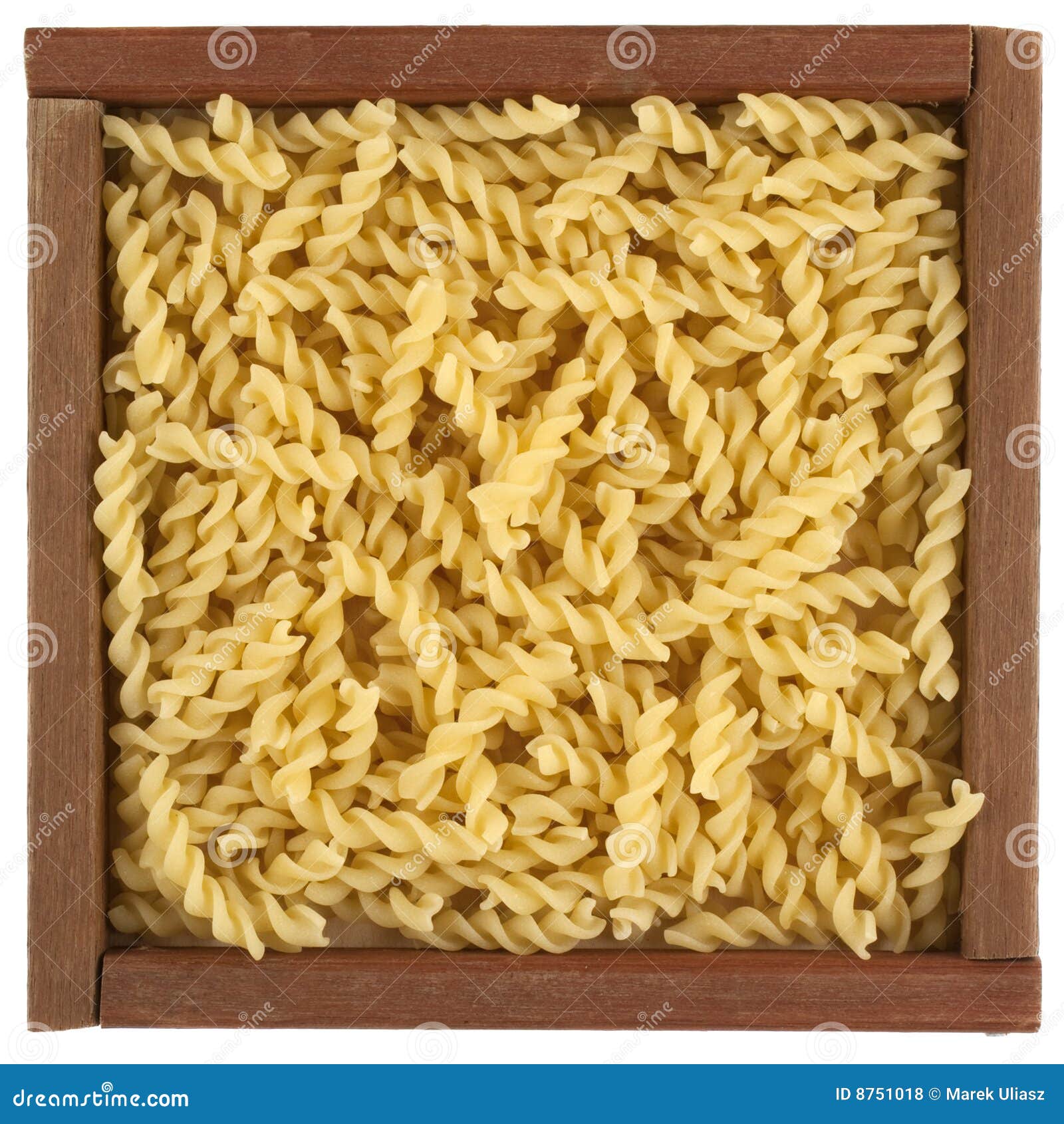 Uncooked Fusilli Pasta in Wooden Box Stock Photo - Image of container ...