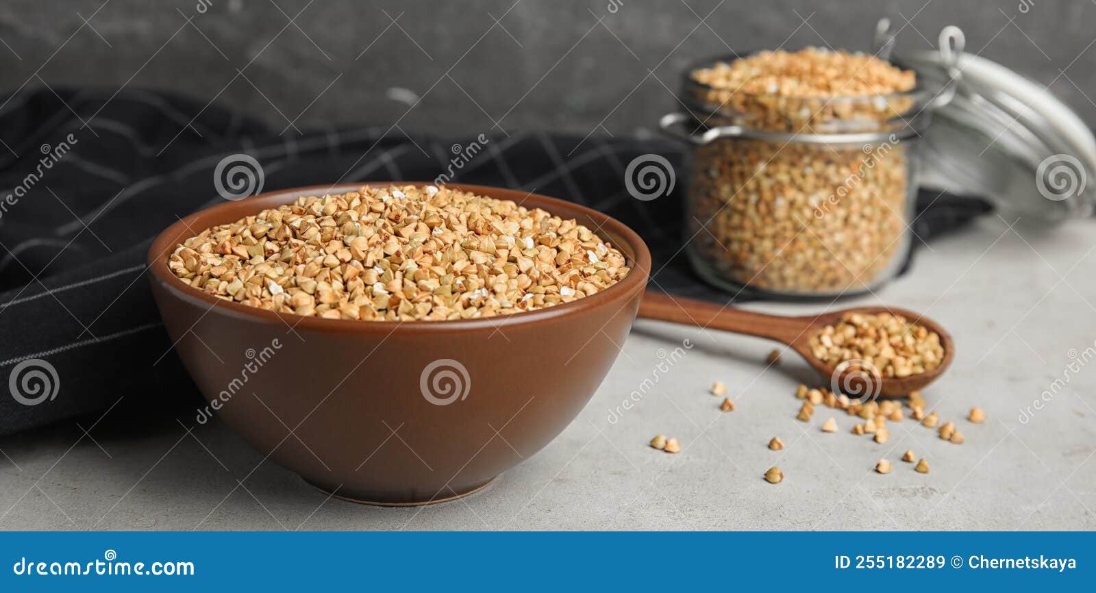 Uncooked Green Buckwheat Grains in Bowl on Table. Banner Design Stock ...