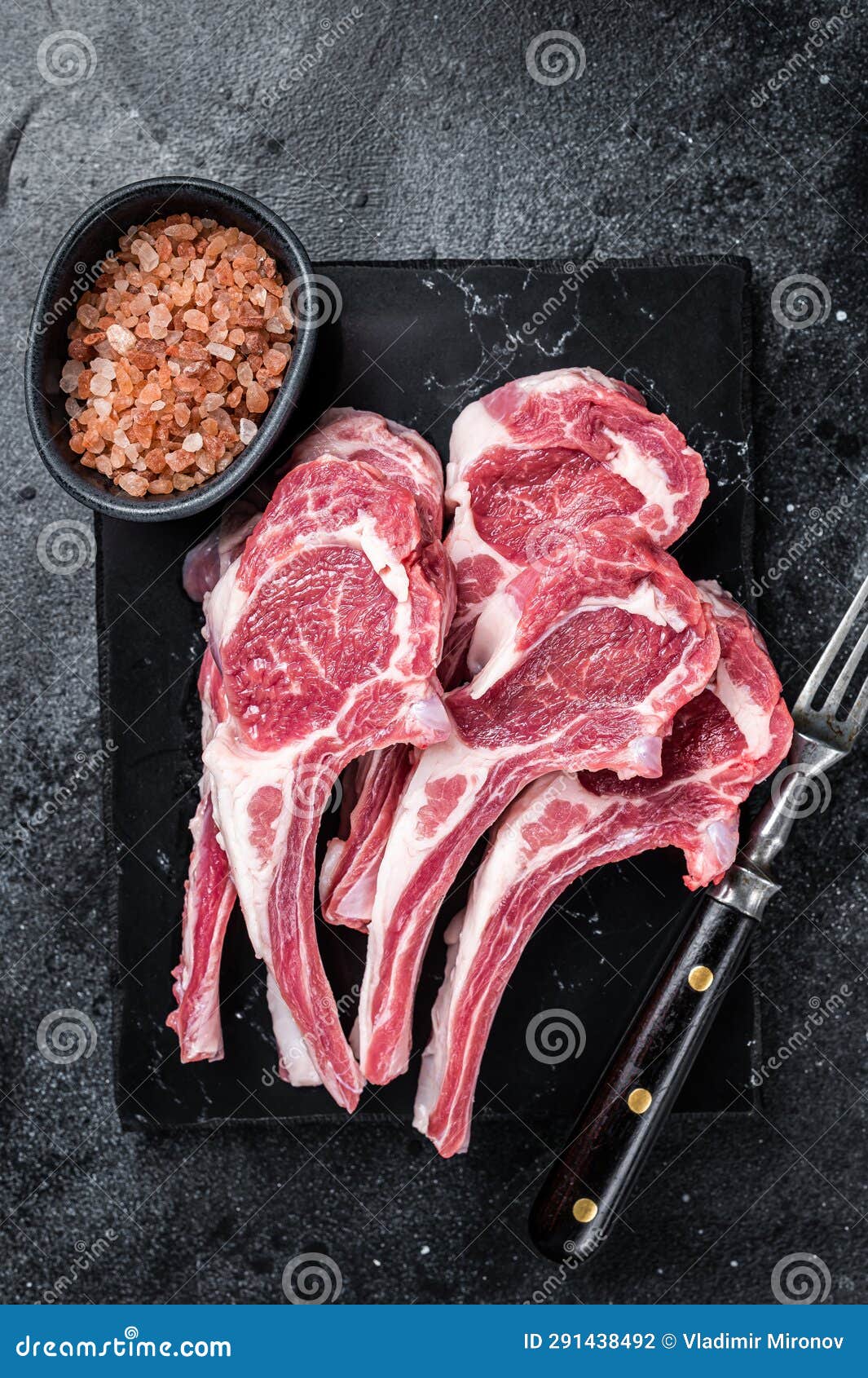 Uncooked Lamb Mutton Chops, Raw Meat Steaks. Black Background Stock ...